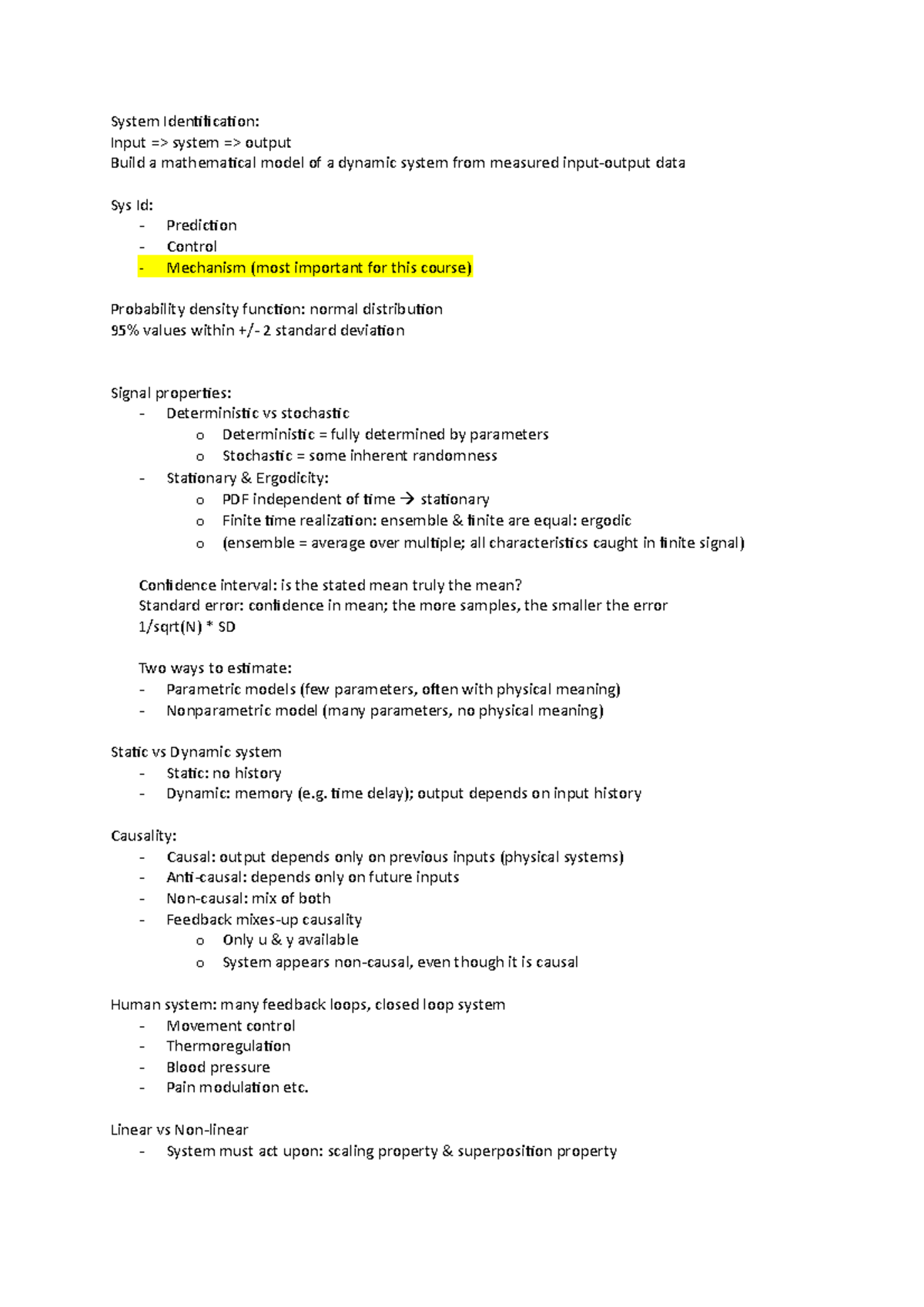 System Identification Summary 1 - System Identification: Input ...