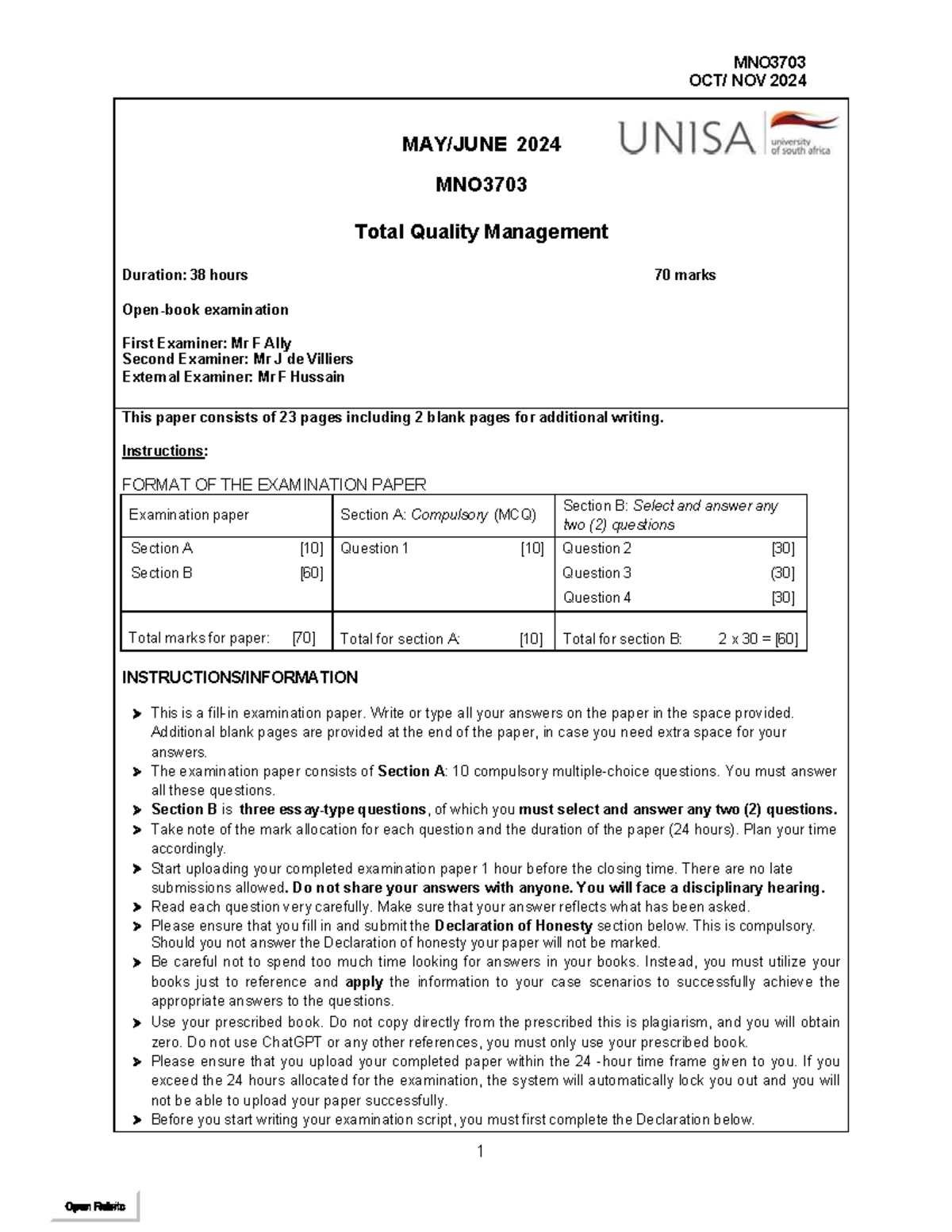 MNO3703 - Assignment 5 2024 OCTOCBER - OCT/ NOV 2024 1 MAY/JUNE 2024 ...