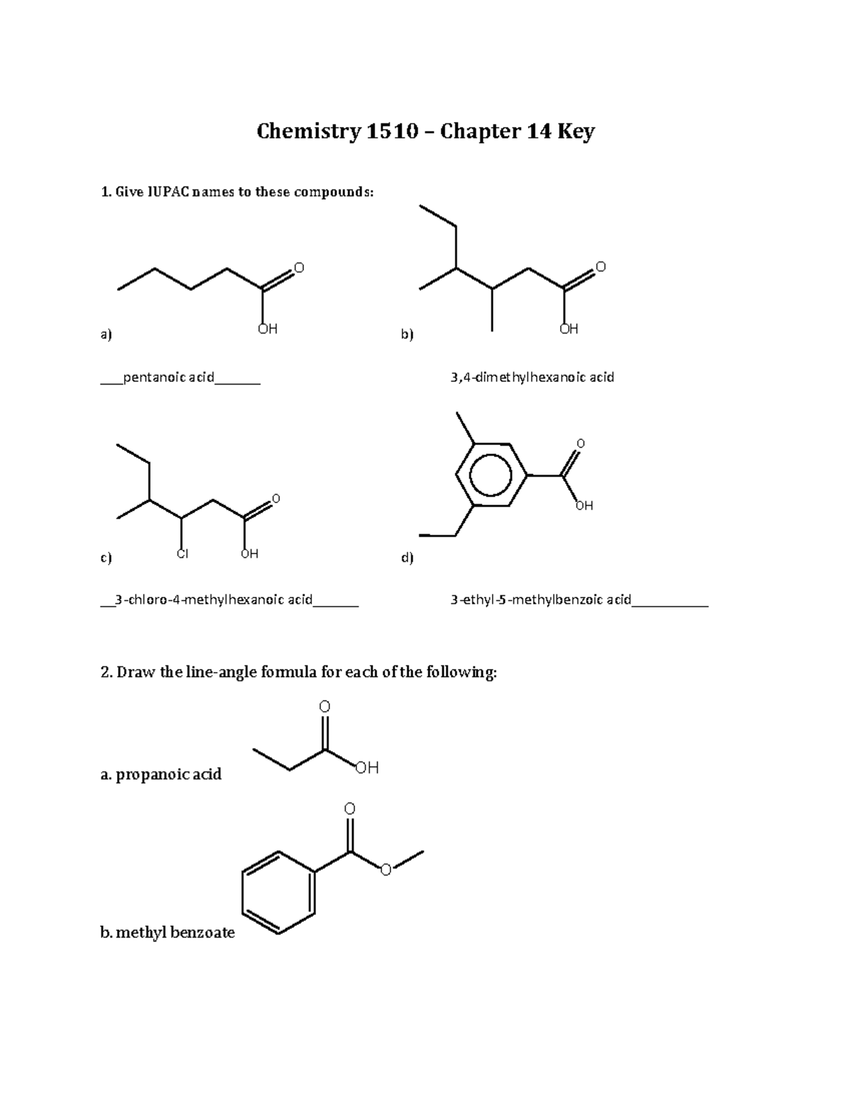 CHEM 1510 Ch14 Key S23 - Nina Stourman spring 2023- allied health ...