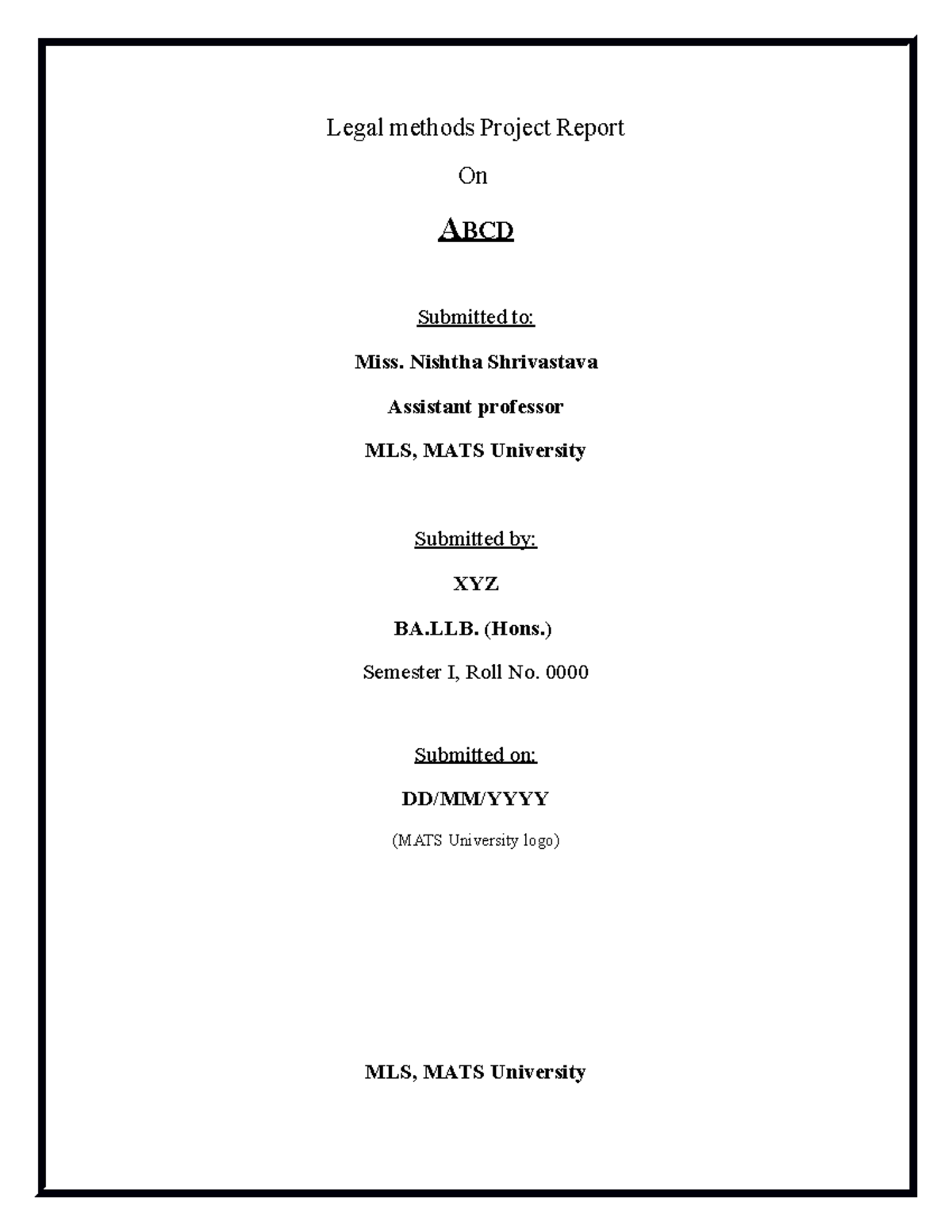 Project format standard project format - Legal methods Project Report ...