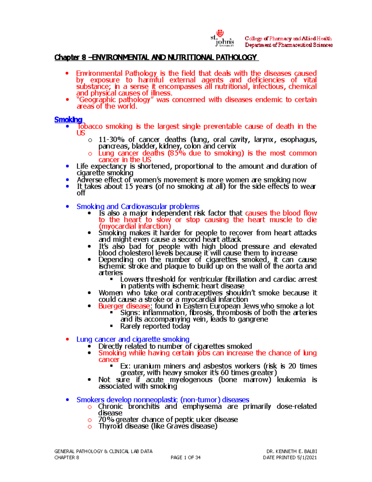 General Pathology Chapter 8 Outline - College of Pharmacy and Allied ...