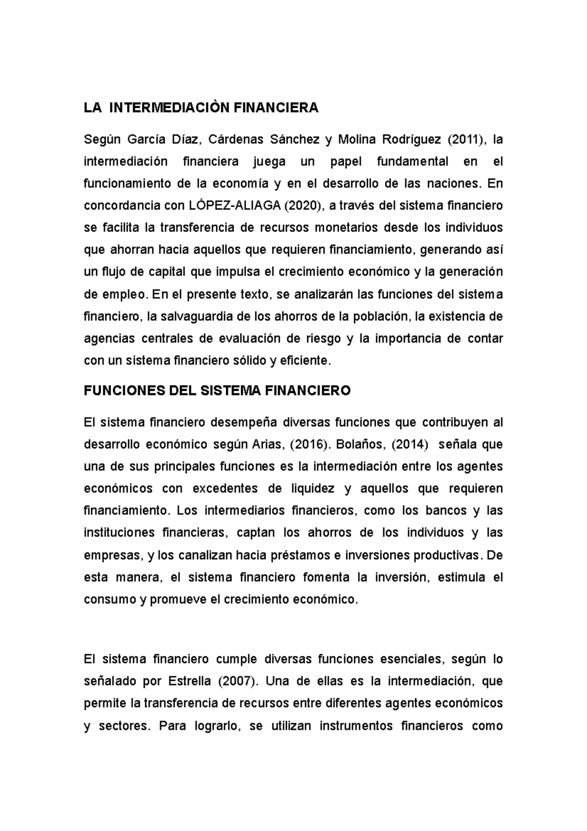 LA Intermediaciòn Financiera - LA INTERMEDIACIÒN FINANCIERA Según ...