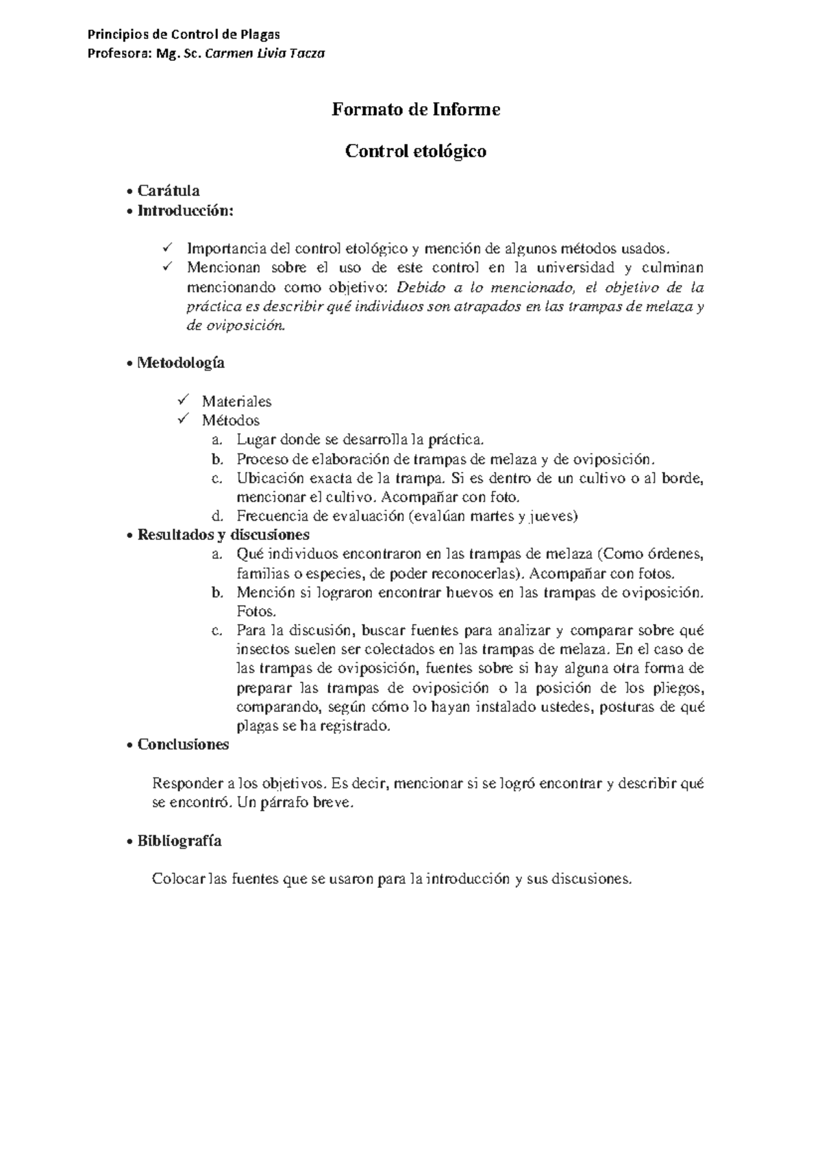 Formato de Informe Control Etológico PCP - Principios de Control de ...