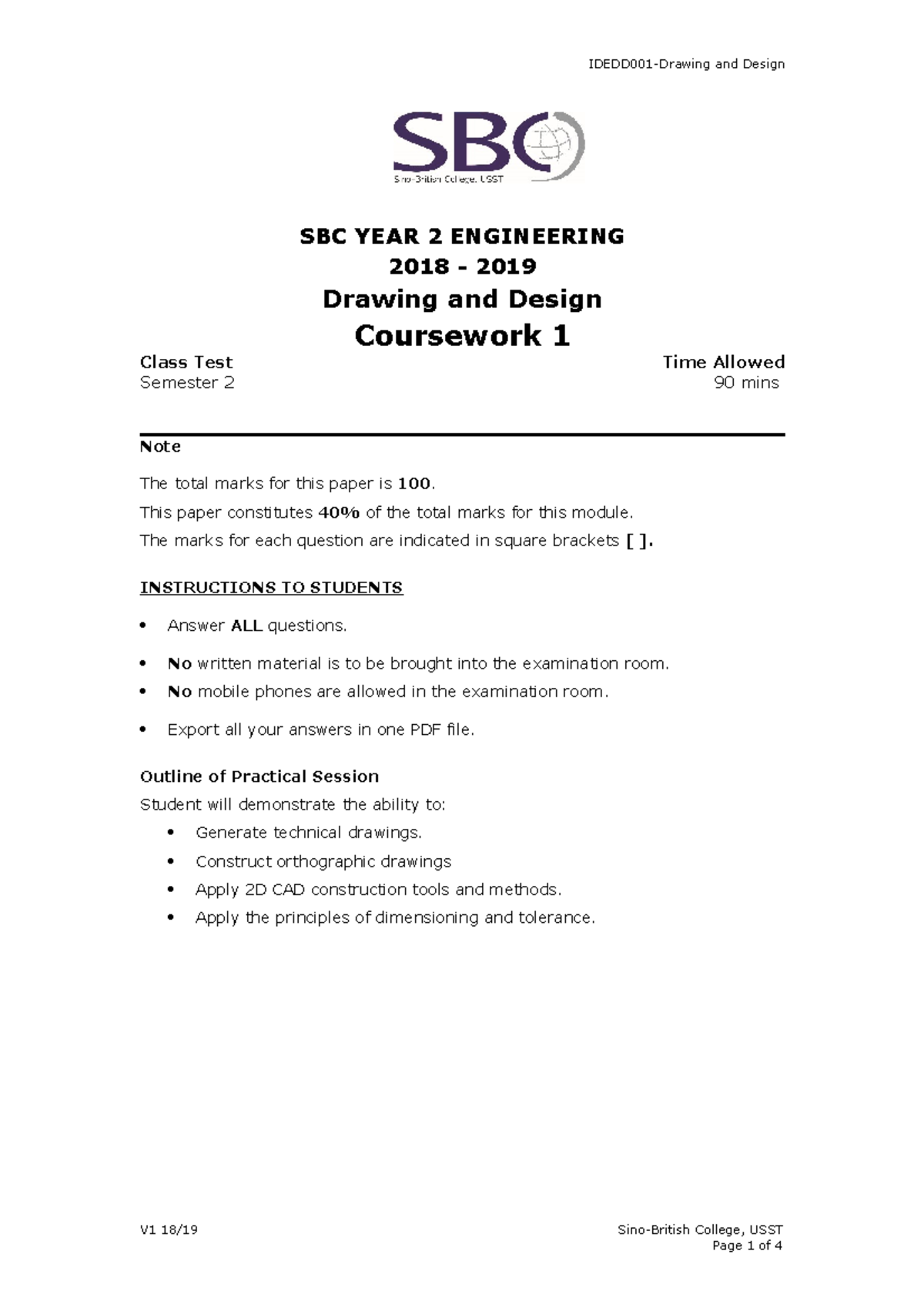 SBC IYOne Drawing and Design CW1 - SBC YEAR 2 ENGINEERING 2018 - 2019 ...