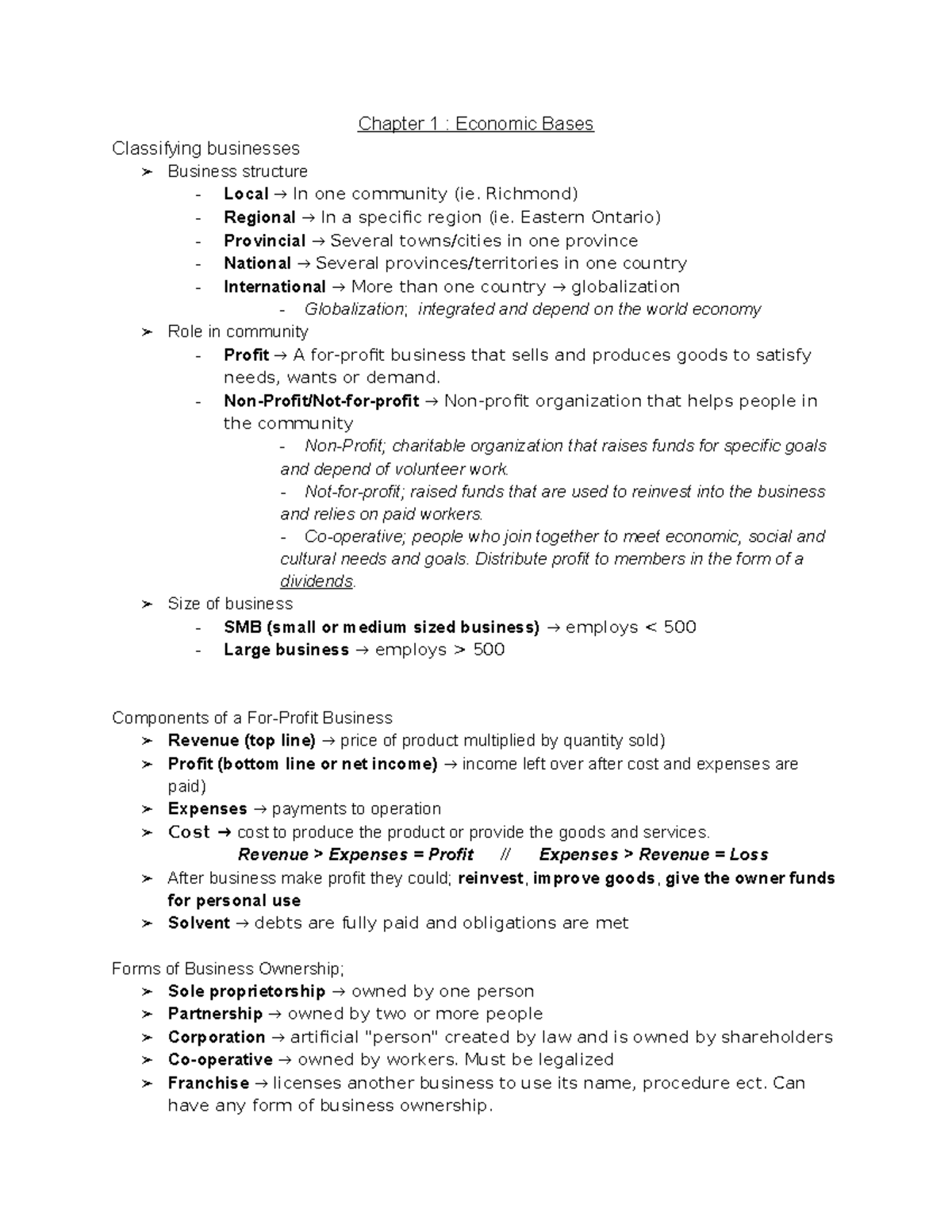 Buisness Class - Good luck studying - Chapter 1 : Economic Bases ...