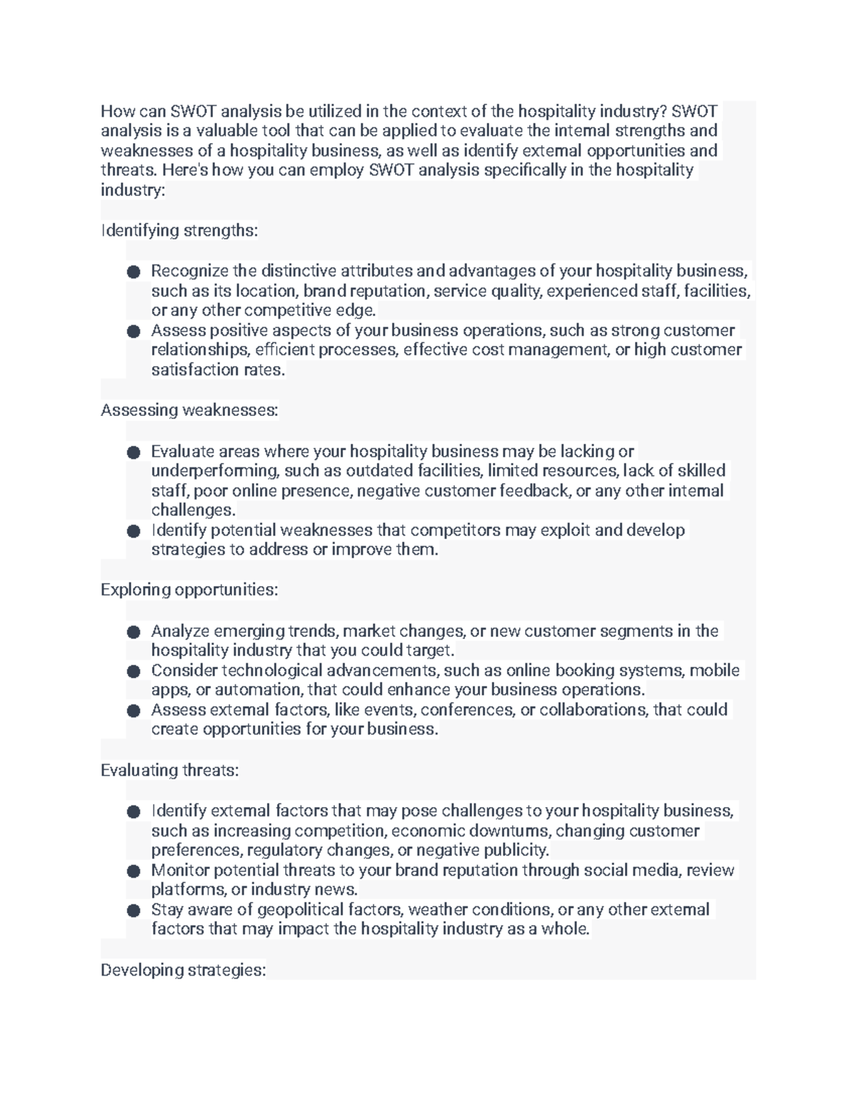 SWOT analysis the context of the hospitality industry - How can SWOT ...