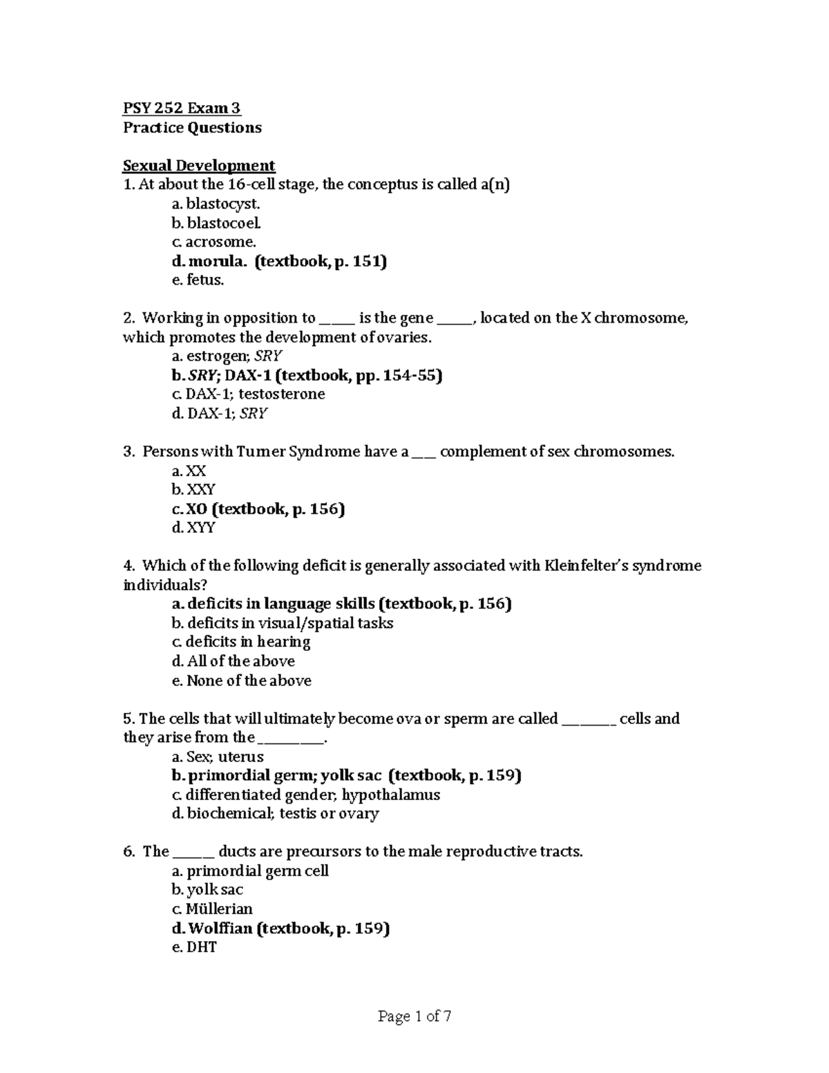 Test3 PQ answer - PSY 252 Exam 3 Practice Questions Sexual Development ...