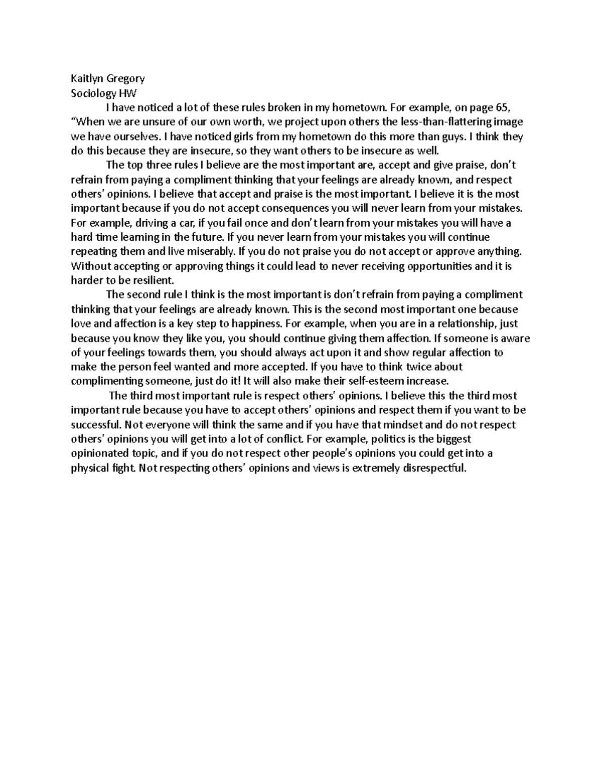 Sociology HW choosing civility - Kaitlyn Gregory Sociology HW I have ...