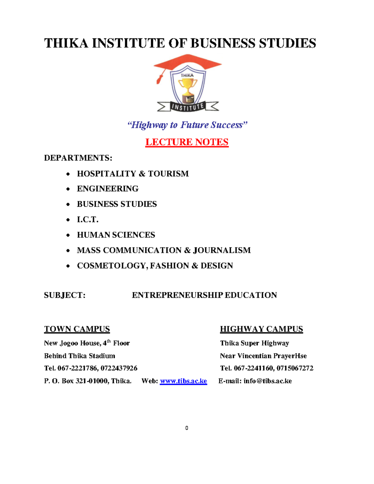Entrepreneurship Education - THIKA INSTITUTE OF BUSINESS STUDIES ...