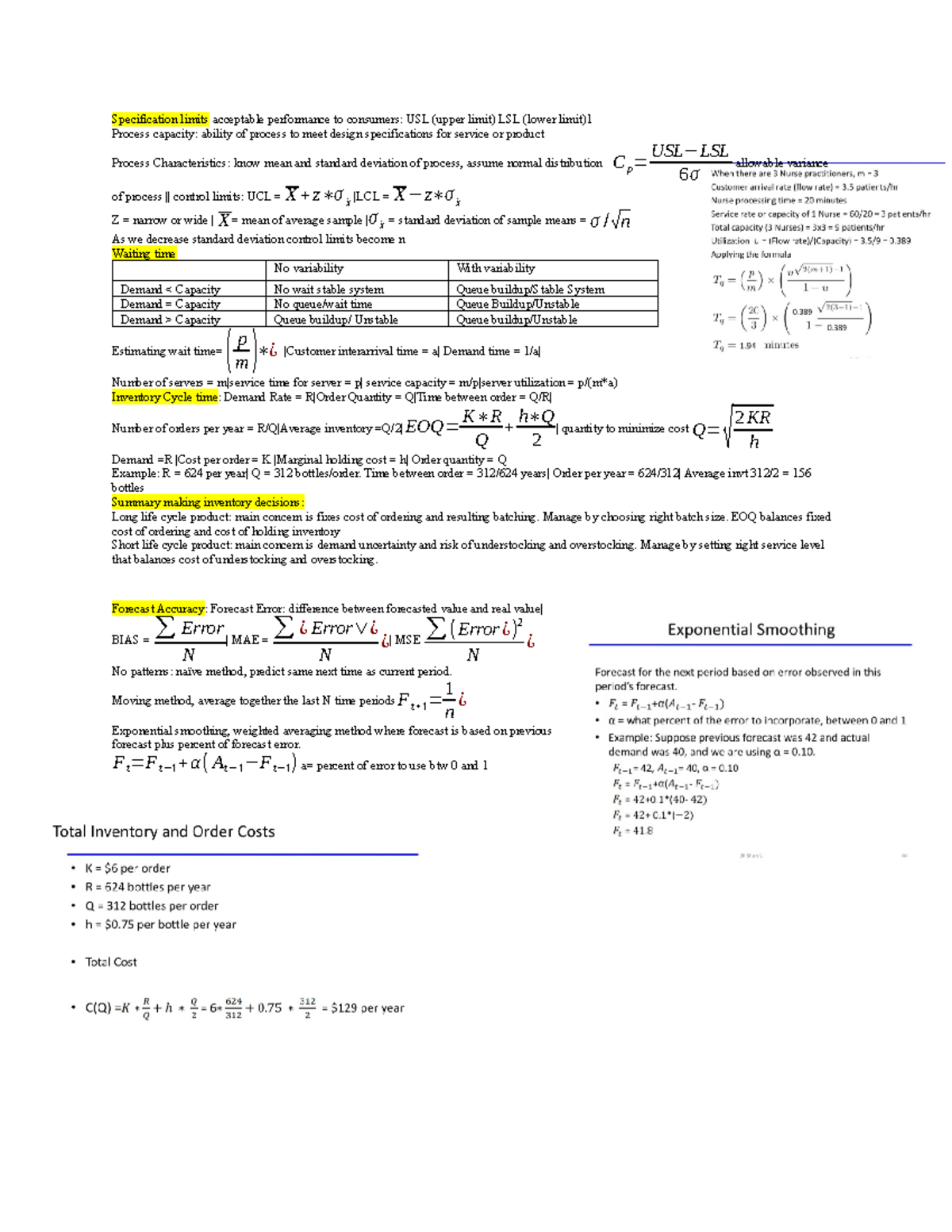 Final Cheat Sheet - Specification limits acceptable performance to ...