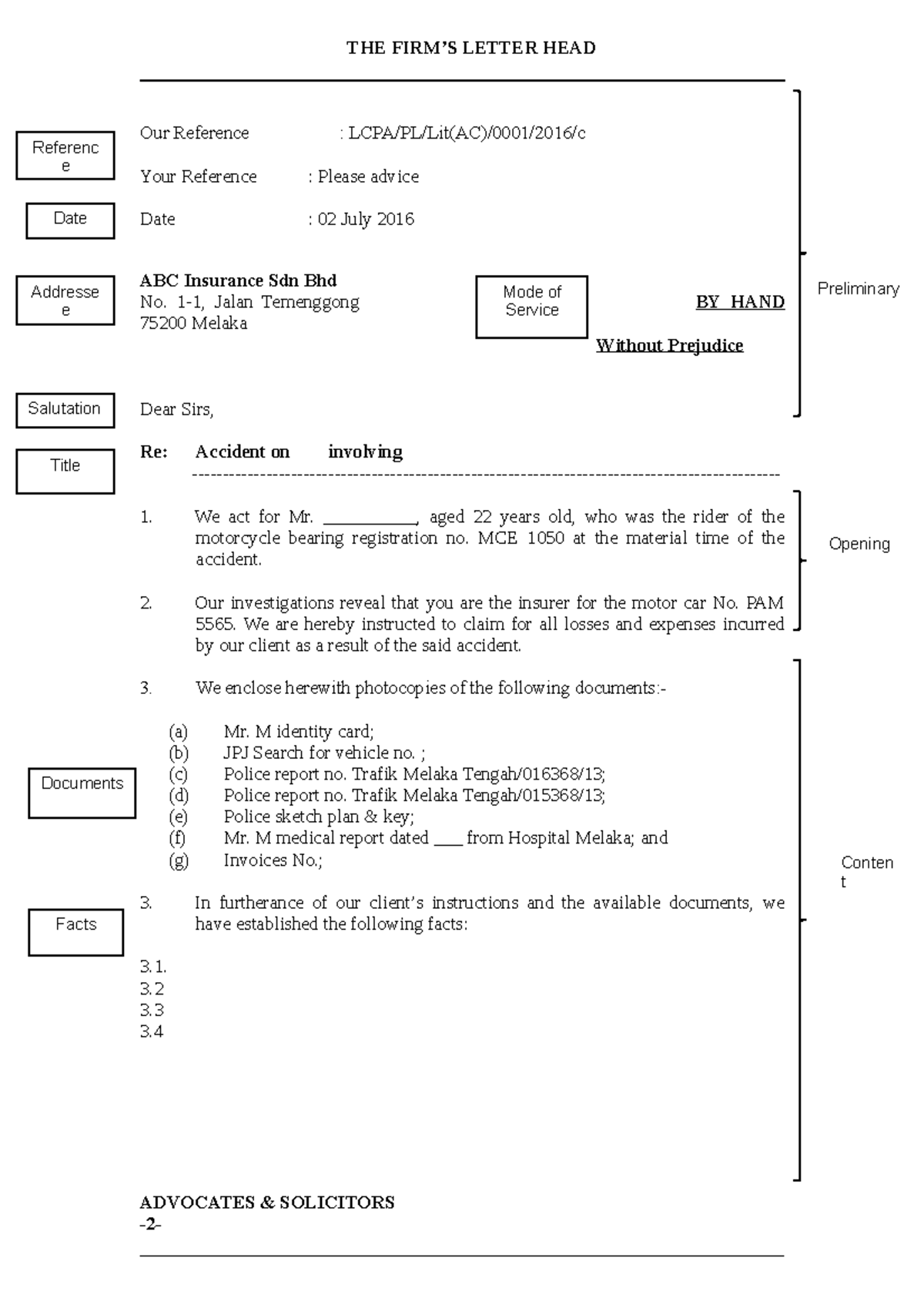 T4&5 - Format Negotiation Letter (Accident) - Professional Practice II ...