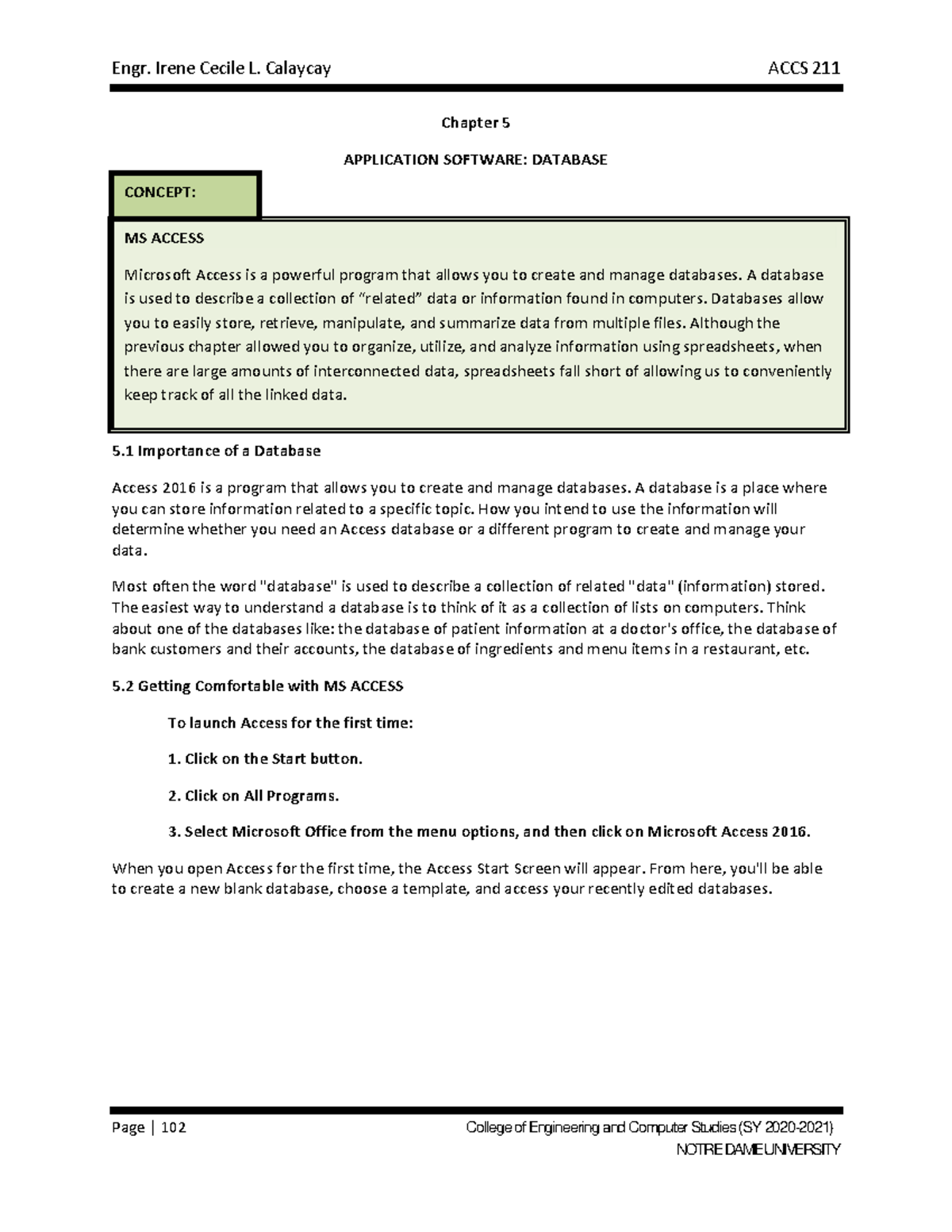 8 Chapter 6 Application Software Database - Engr. Irene Cecile L ...
