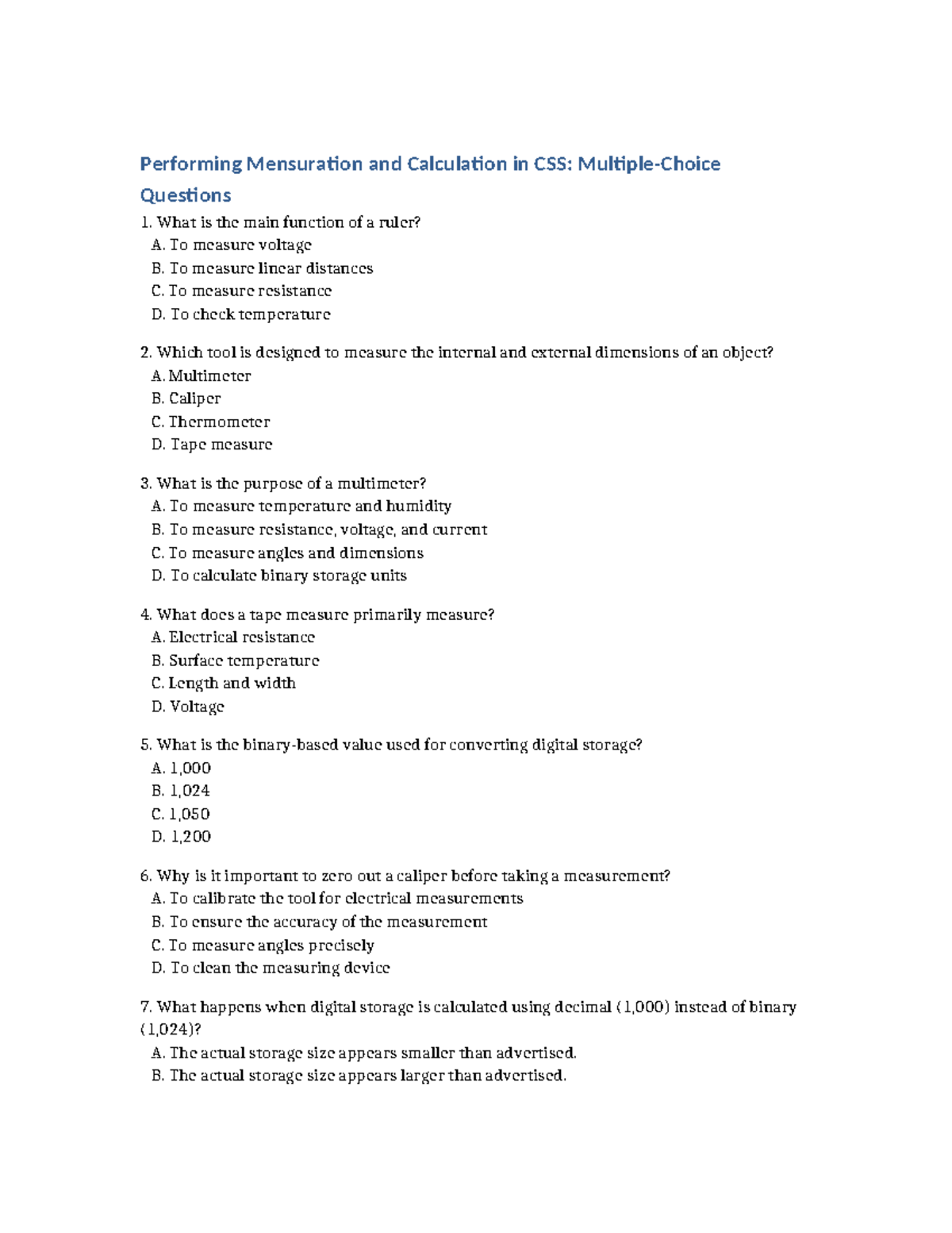 CSS Mensuration Calculation Questions No Answers - Performing ...