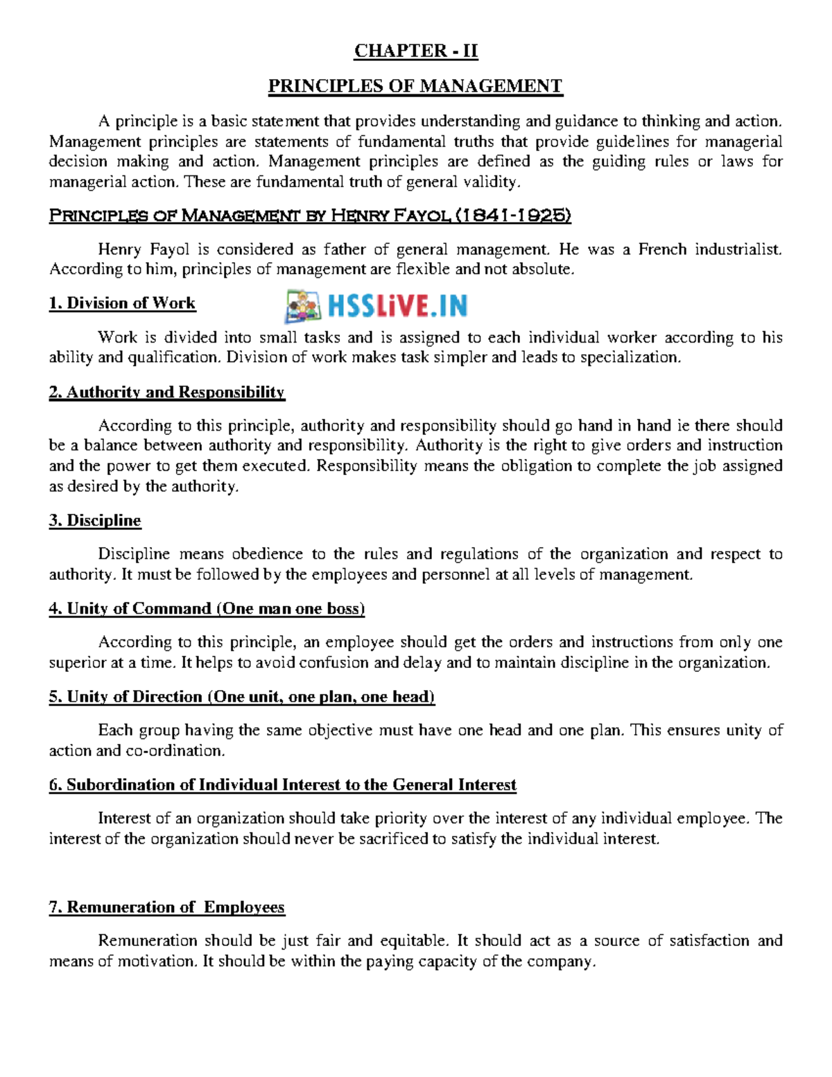 Hsslive-xii-bs-chapter 2 principles of management-signed - CHAPTER - II ...