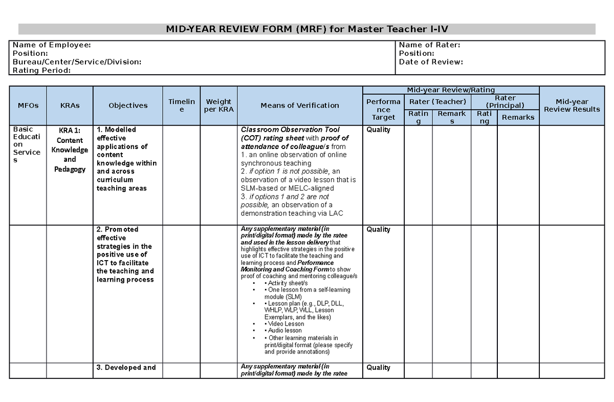 Midyear Review Form for HP MT 1 to IV by sir Andrew - MID-YEAR REVIEW ...