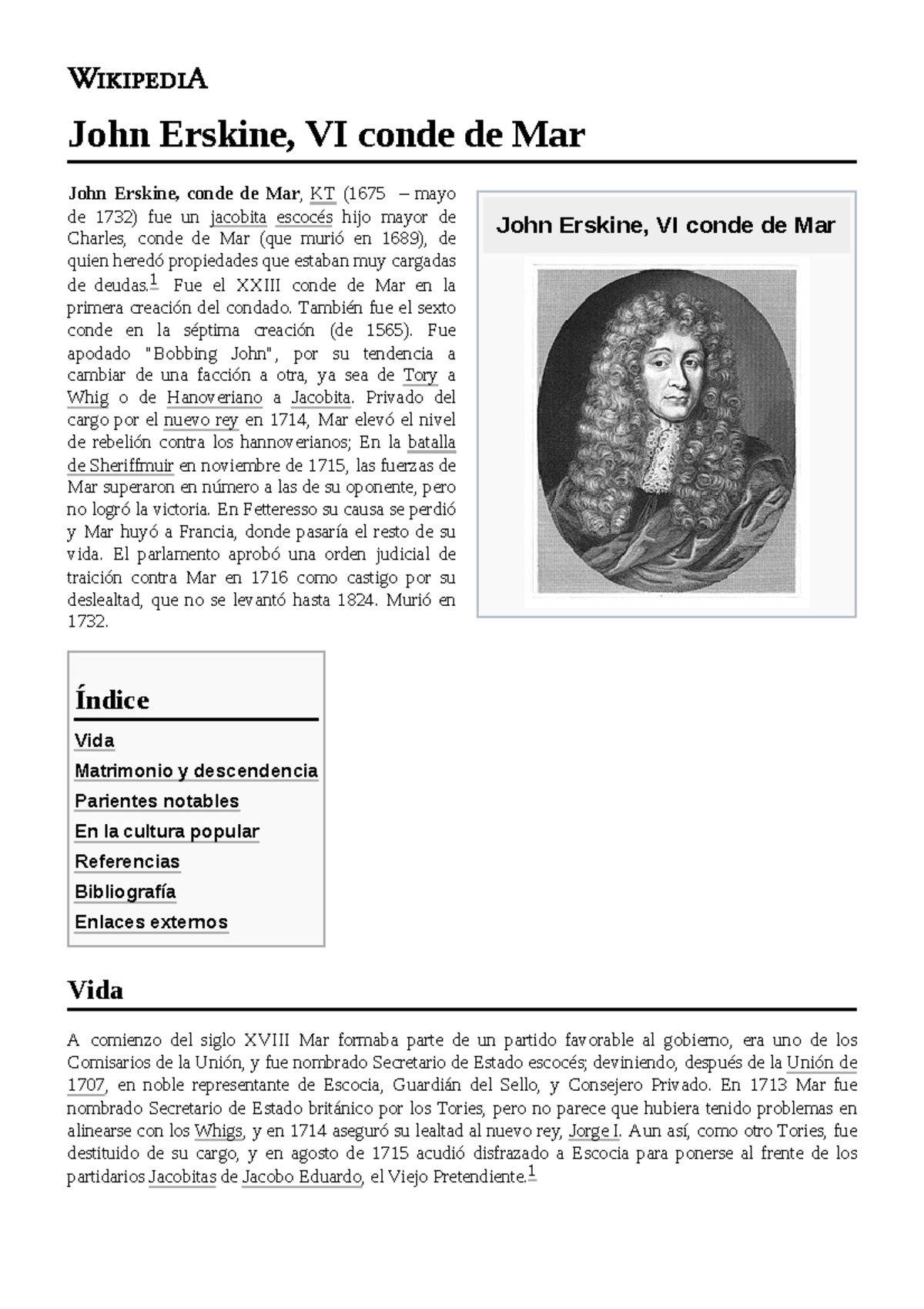 John Erskine, VI conde de Mar - 1 Fue el XXIII conde de Mar en la ...