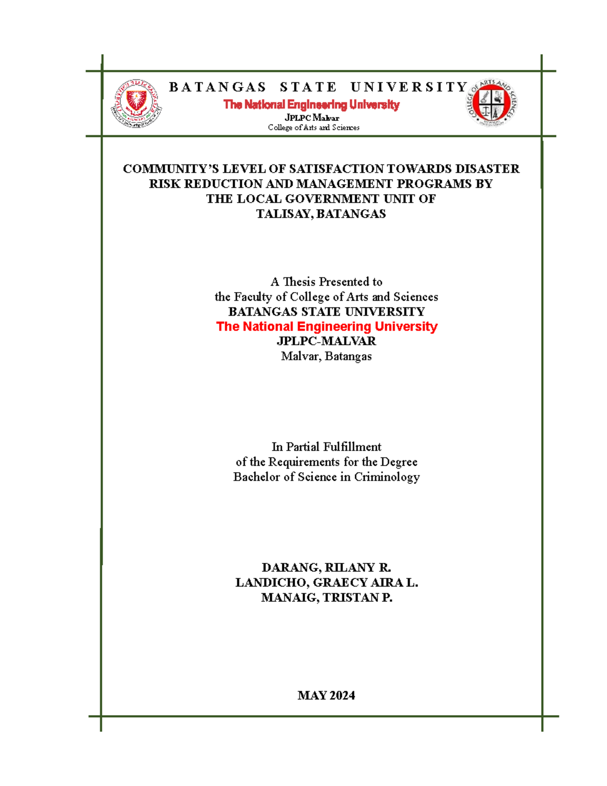 Manuscript for Final Defense - B A T A N G A S S T A T E U N I V E R S ...