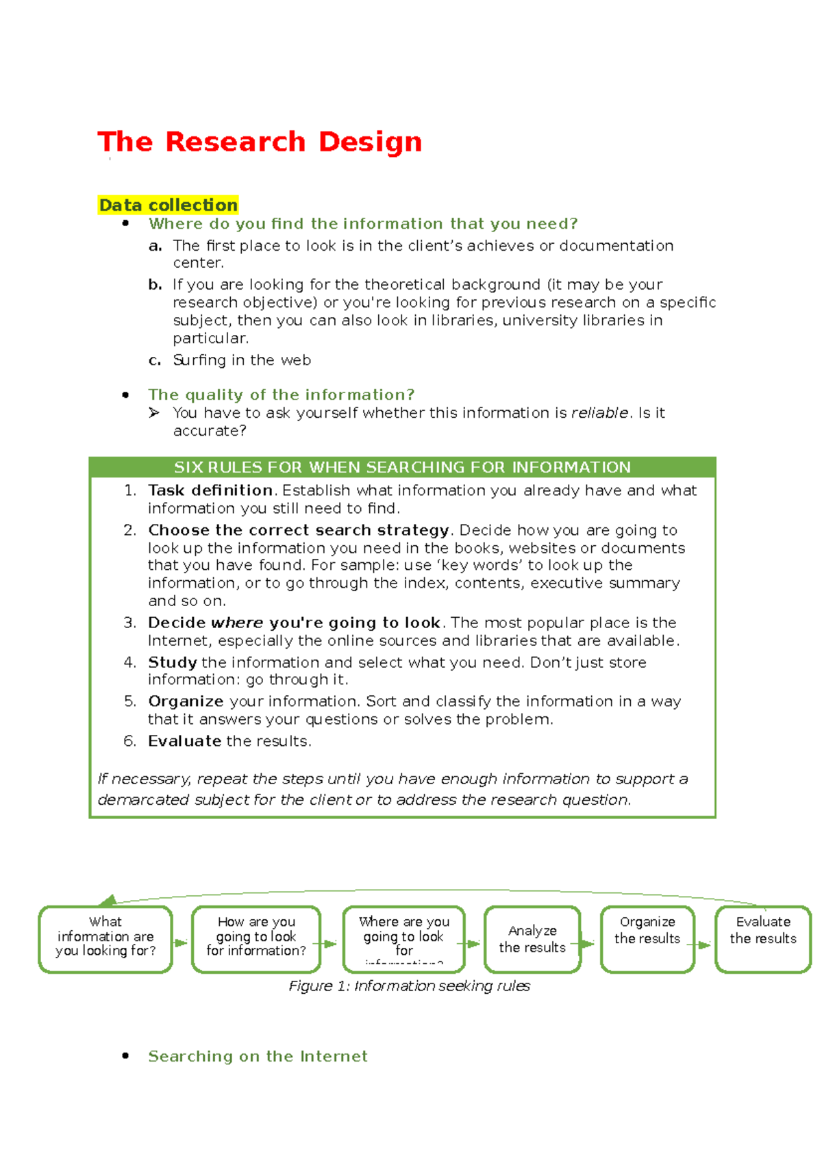 The Research Design - The Research Design Data collection Where do you ...