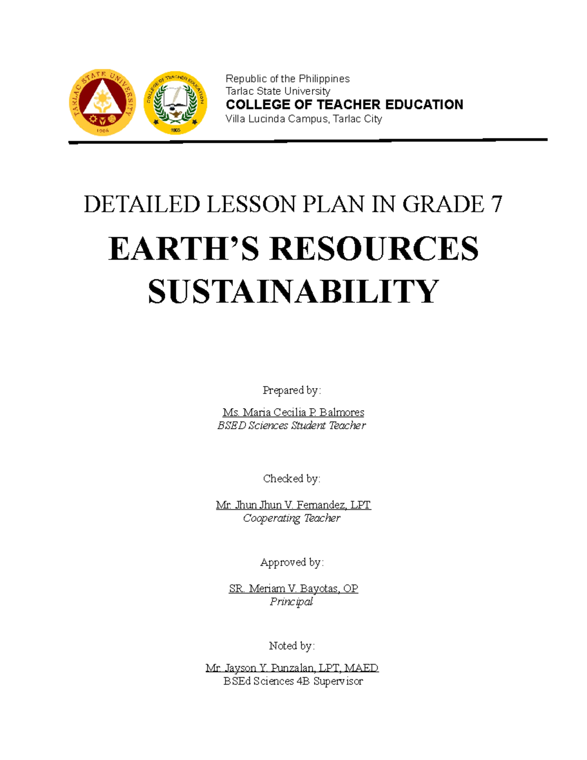 DLP Earths-Resources-Sustainability- Balmores - DETAILED LESSON PLAN IN ...