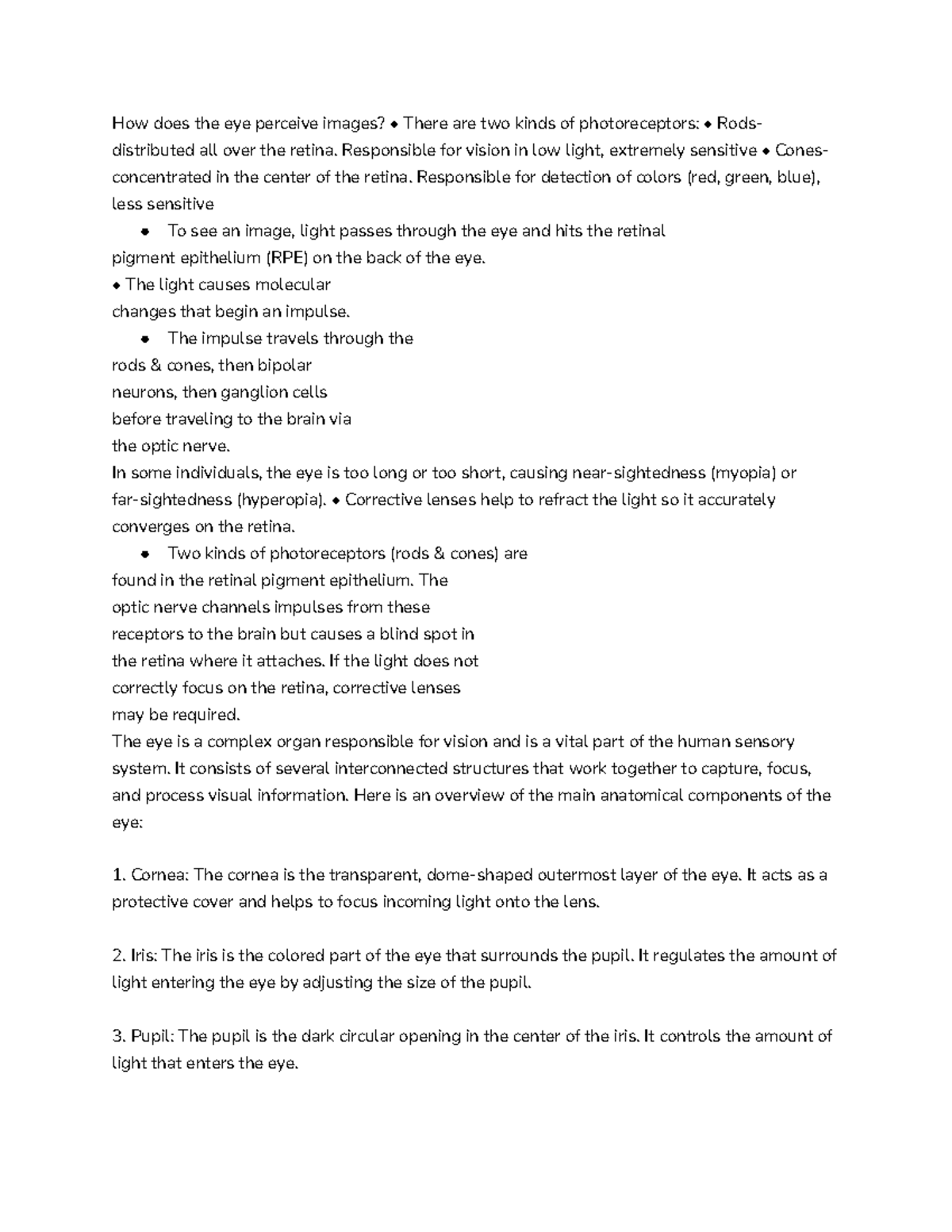 Vision Notes - Summary Anatomy - How does the eye perceive images ...