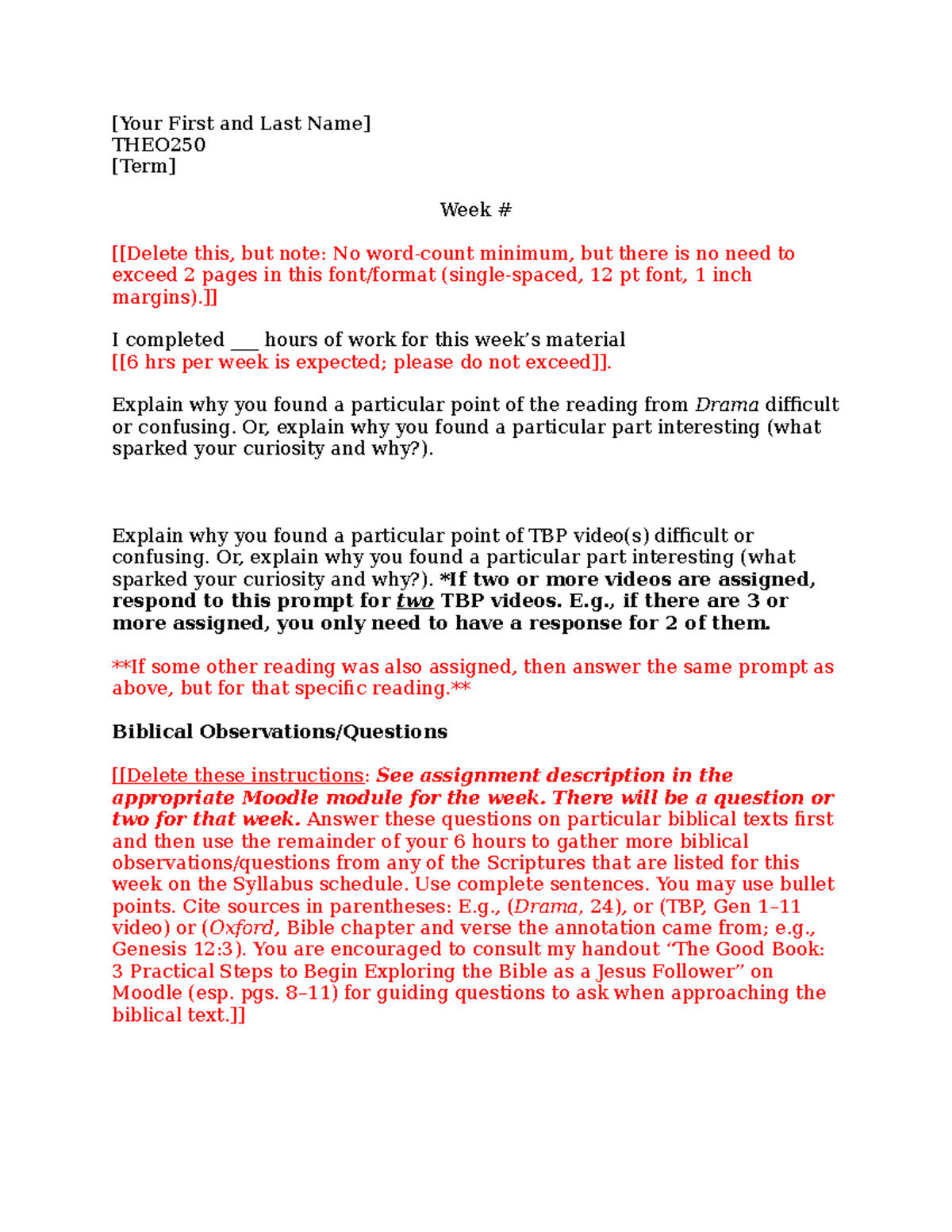 Weekly Observations and Reading Report Template 7 - [Your First and ...