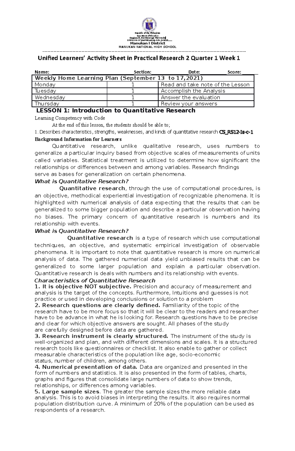 LAS Practical Research 2 - Statistical treatment is utilized to ...