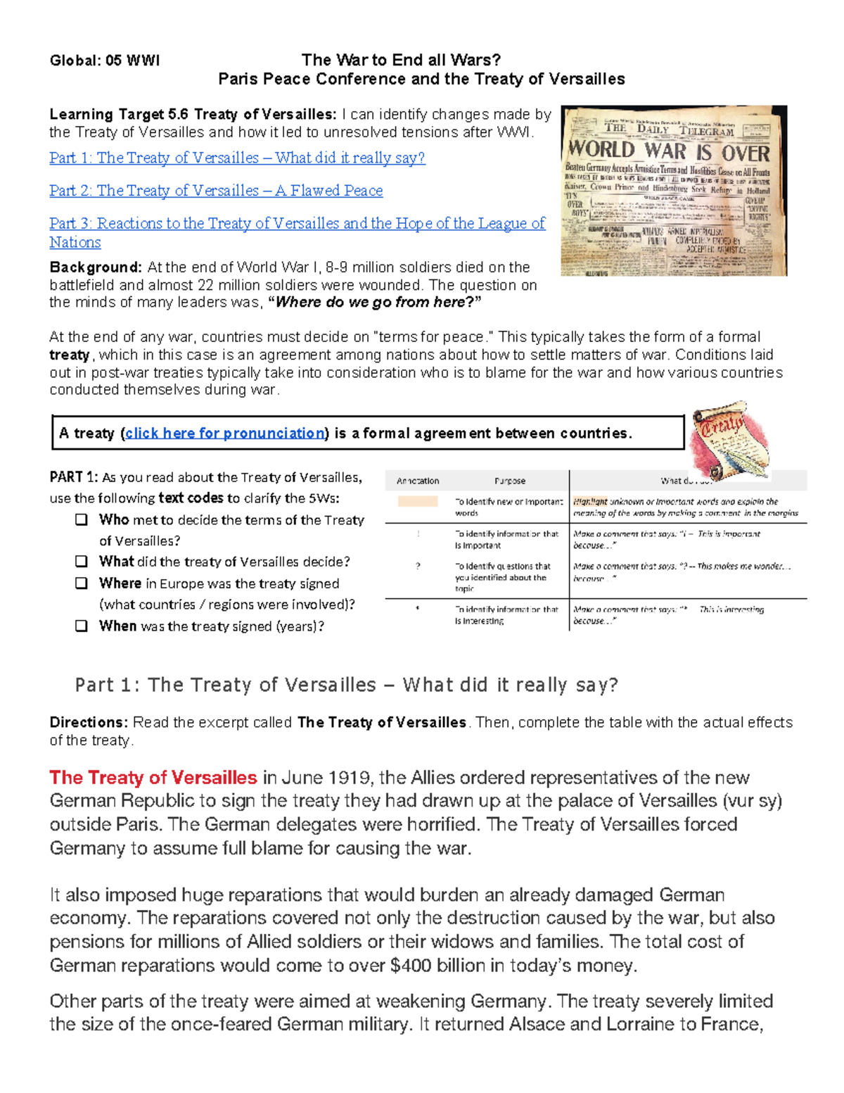 Samuel Mang - 5.6 Treaty of Versailles 2023 - Global: 05 WWI The War to ...