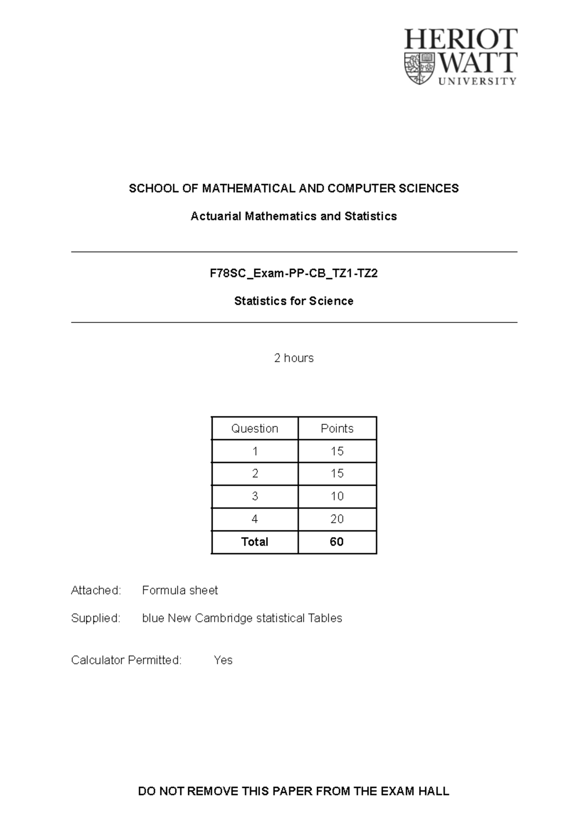 Stats Exam 2023 -1 - .... - SCHOOL OF MATHEMATICAL AND COMPUTER ...