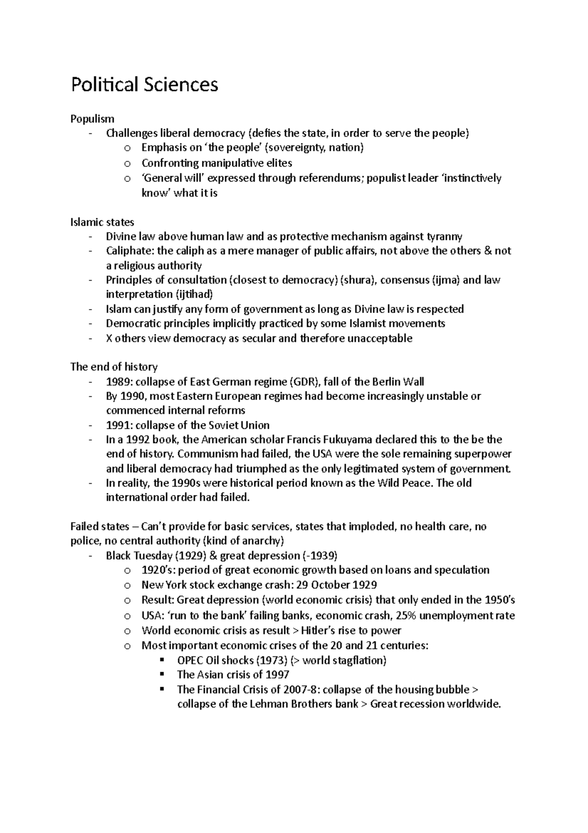 Political Sciences - College-aantekeningen 1 - Political Sciences ...