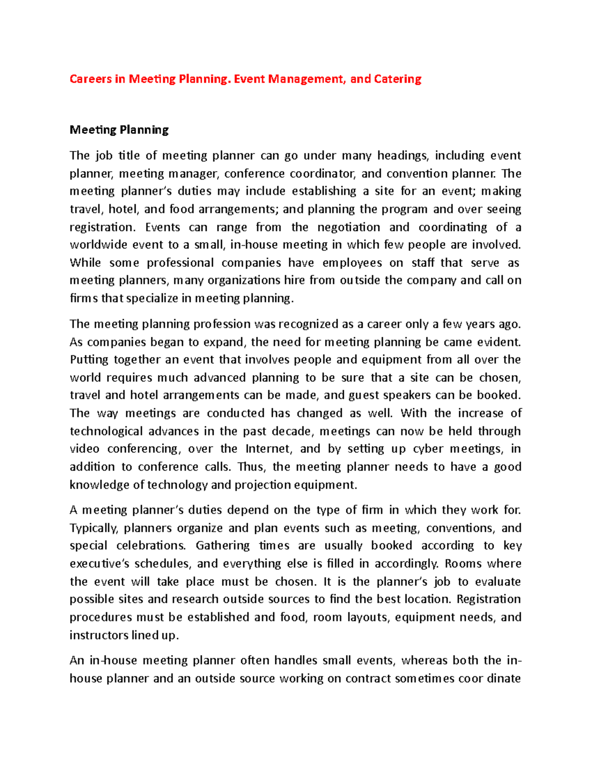 Careers in Meeting Planning. Event Management, and Catering - Careers ...