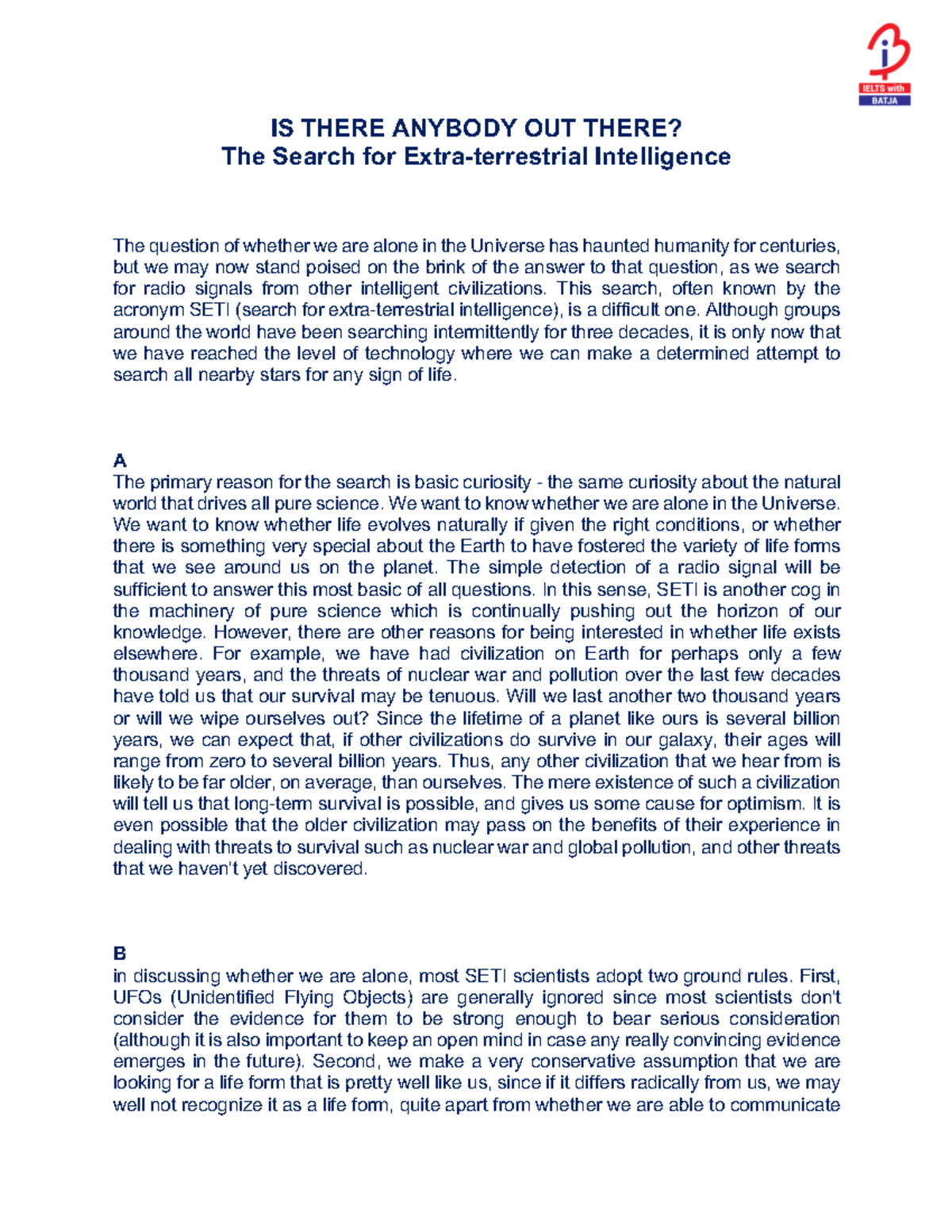 Homework reading 3 - IS THERE ANYBODY OUT THERE? The Search for Extra ...