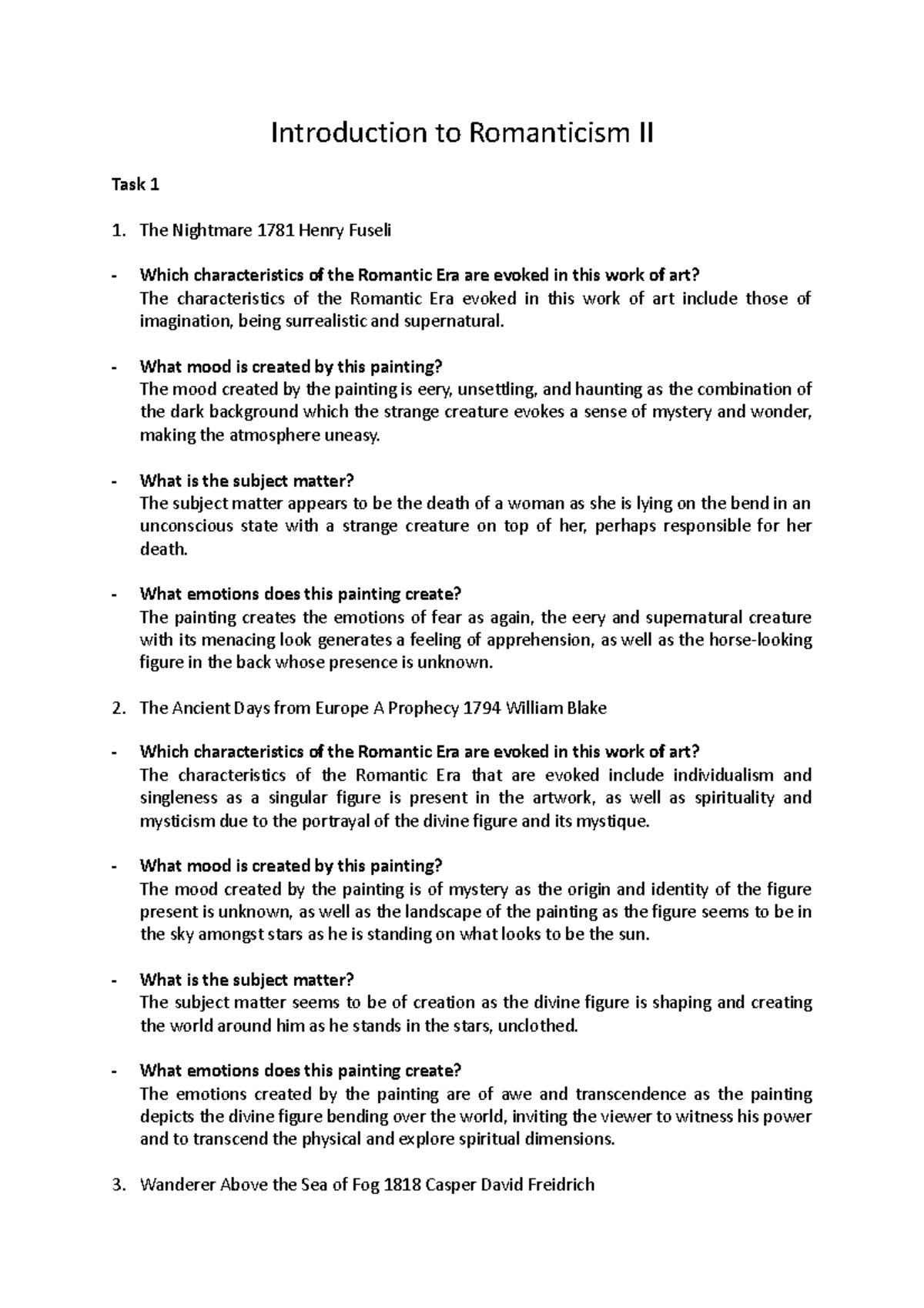 Introduction to Romanticism II - Studocu