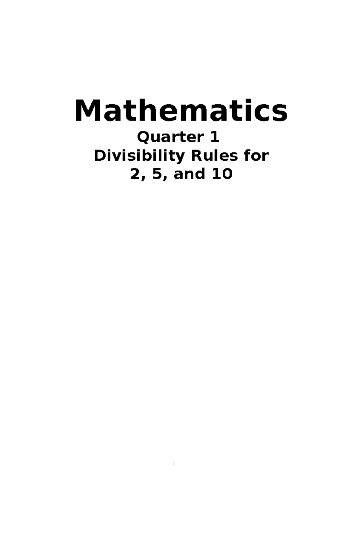 Math5 q1 -mod1 divisibility-rules-for-25-and-10 v3 - 5 Mathematics Quarter 1 Divisibility Rules ...