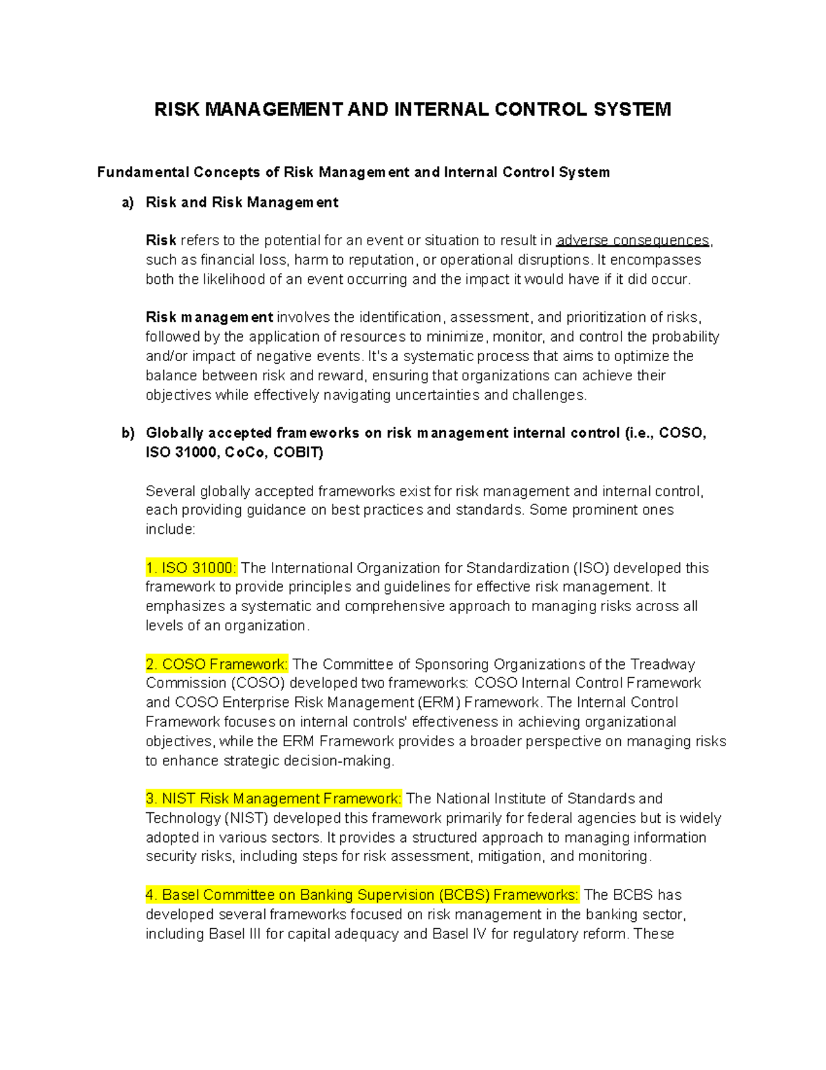 RISK Management AND Internal Control System - RISK MANAGEMENT AND ...