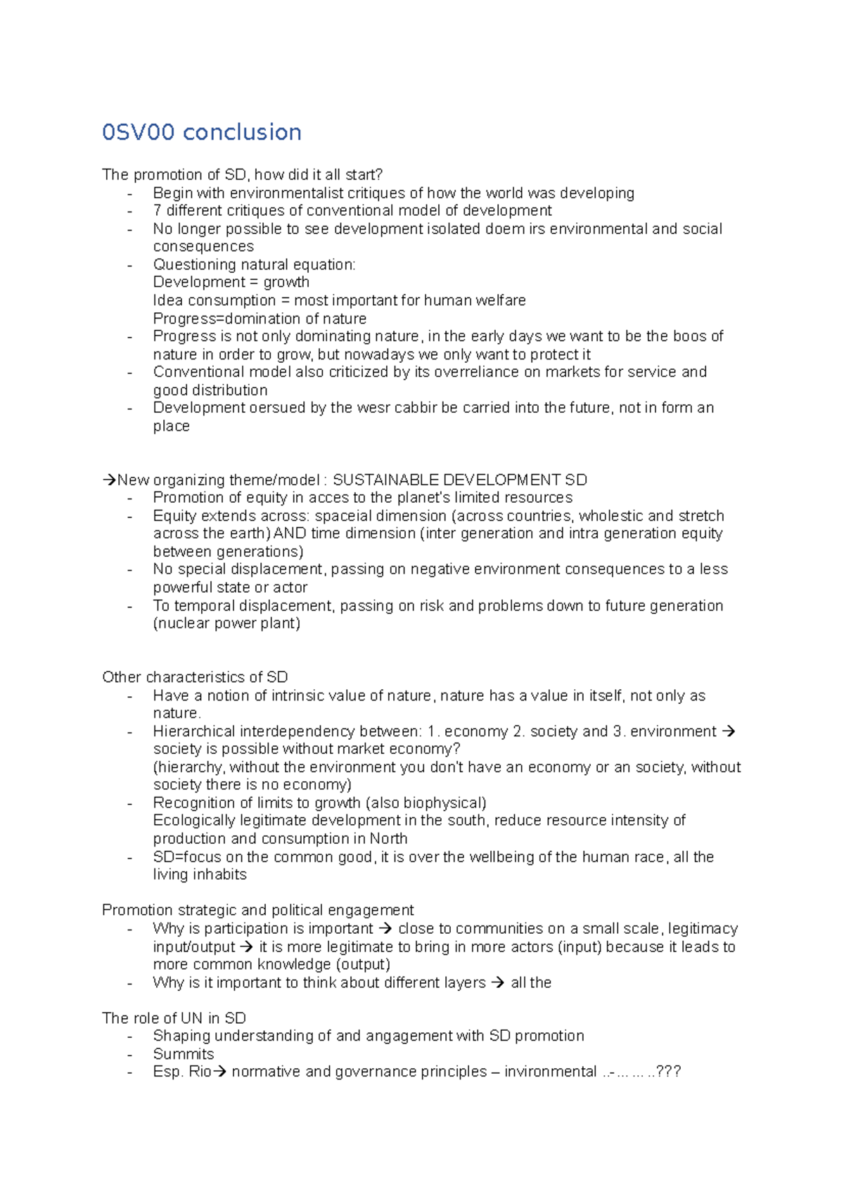 0SV00 Lecture 7 - Samenvatting Sustainable development in a global ...