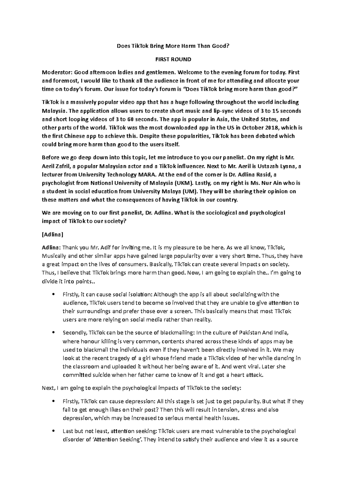 Does Tik Tok Bring More Harm Than Good Script - Does TikTok Bring More ...