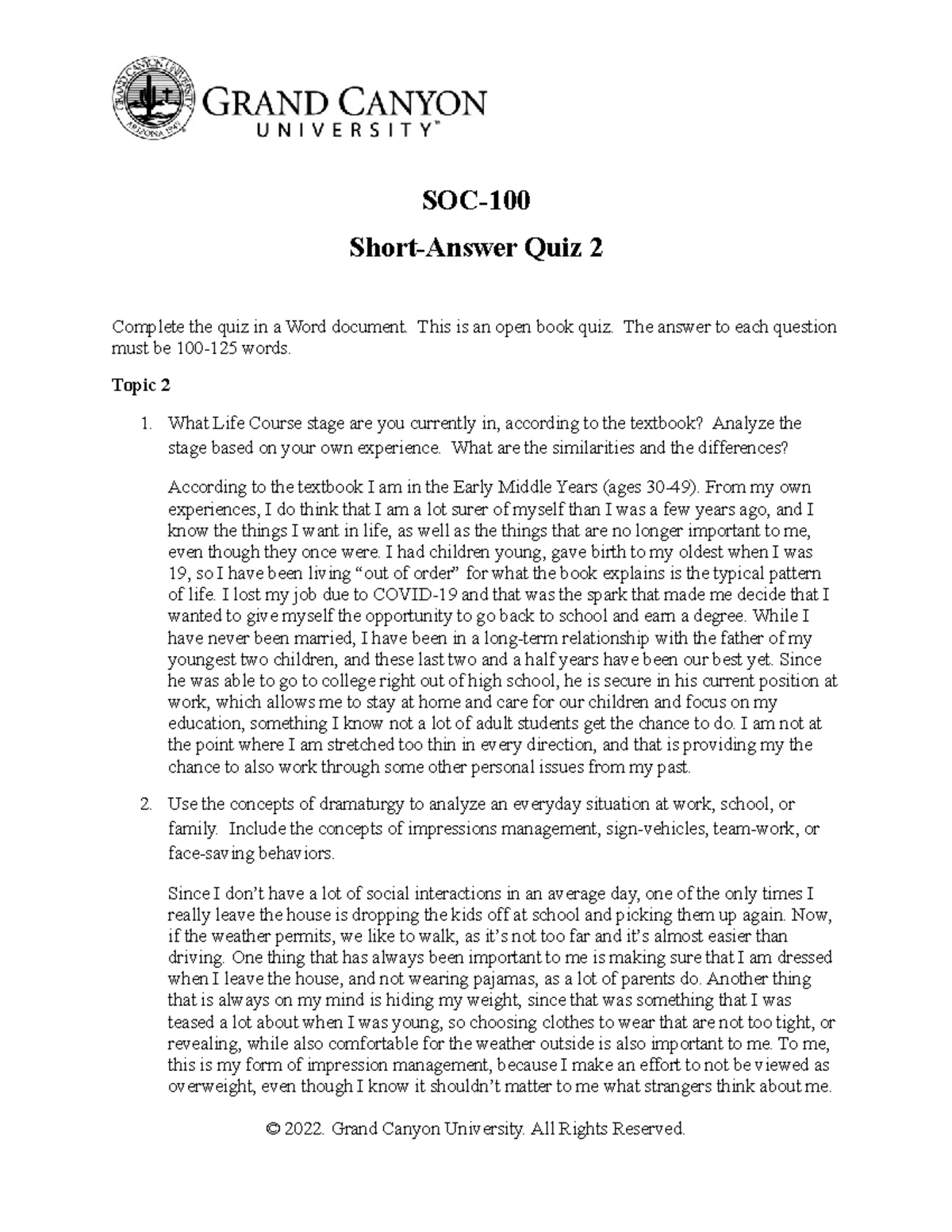 Short-Answer Quiz 2 - week 2 short answer quiz - SOC- Short-Answer Quiz ...
