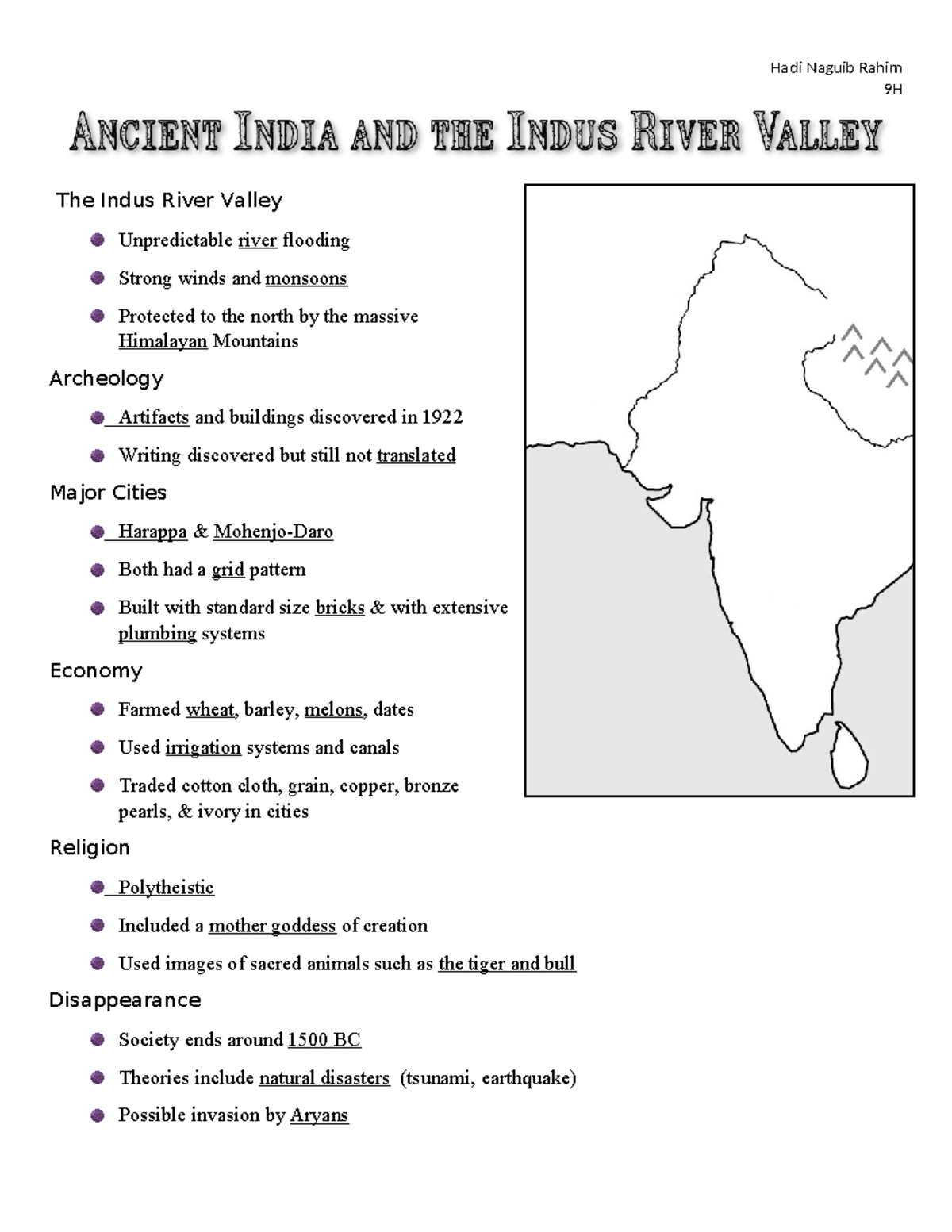 01 - Indus River Valley Guided Notes Page - Hadi Naguib Rahim 9H The ...