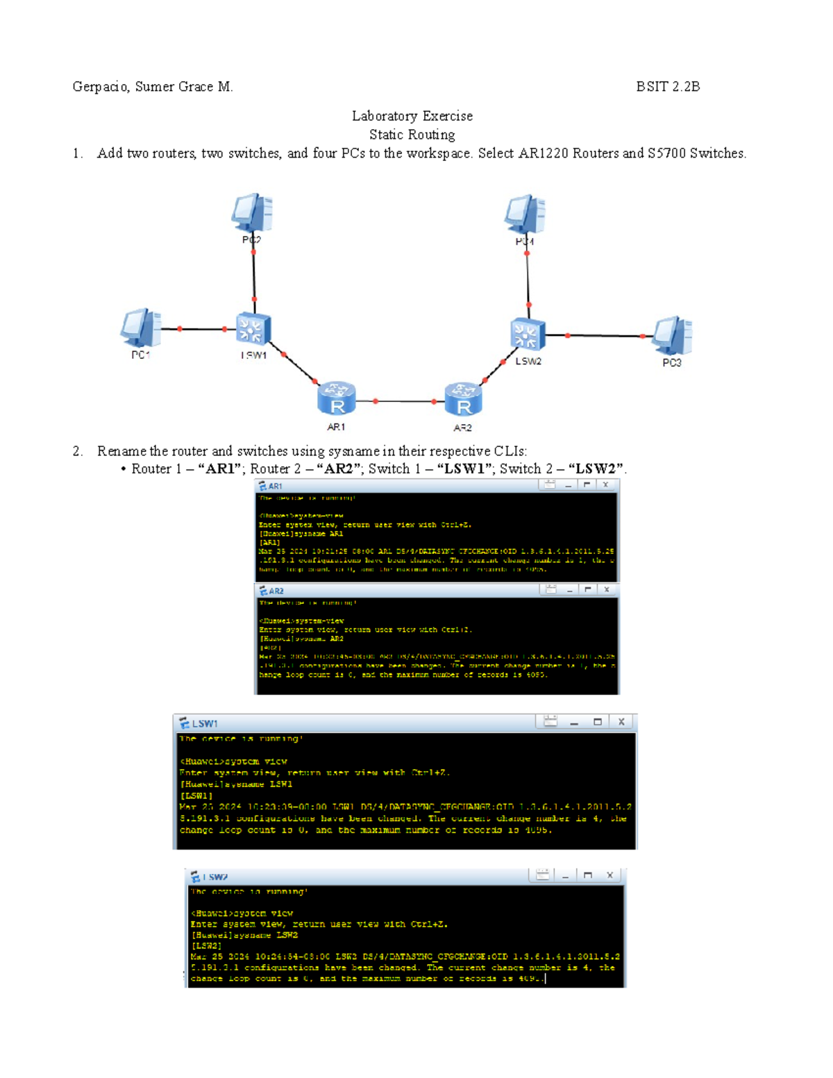 Nettech 05Lab - Gerpacio, Sumer Grace M. BSIT 2 Laboratory Exercise Static Routing Add two ...