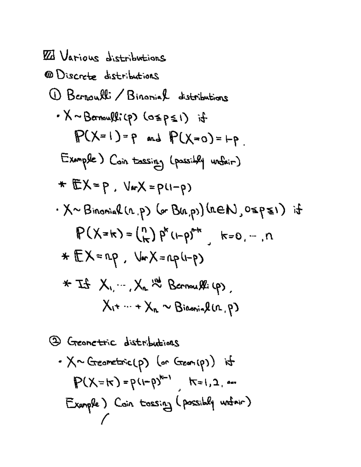 Recitation 1-probability - Various distributions 11 Discrete distributions I Bernoulli Bizonial ...