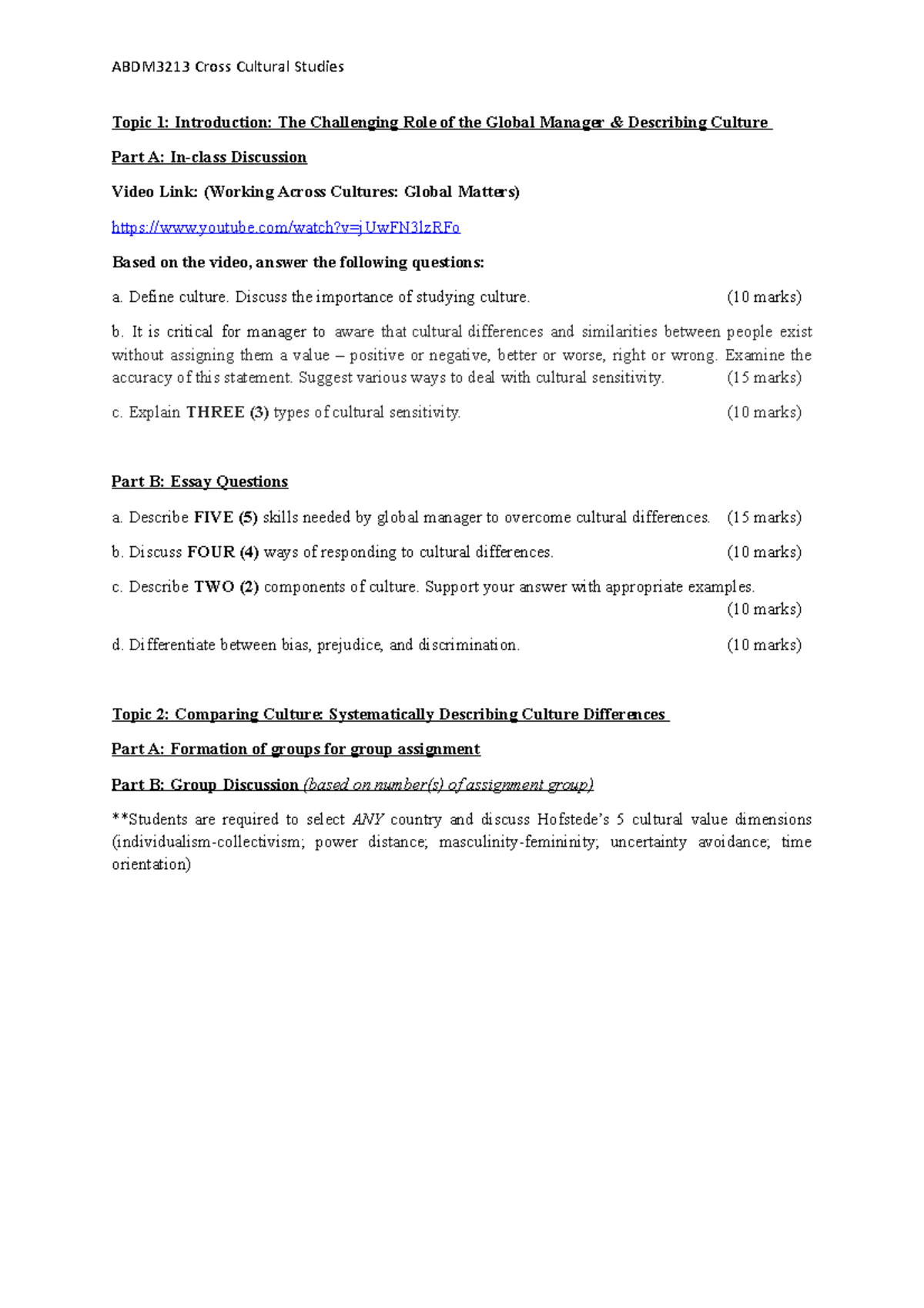 CCS Tutorial Question - Topic 1: Introduction: The Challenging Role of the Global Manager ...