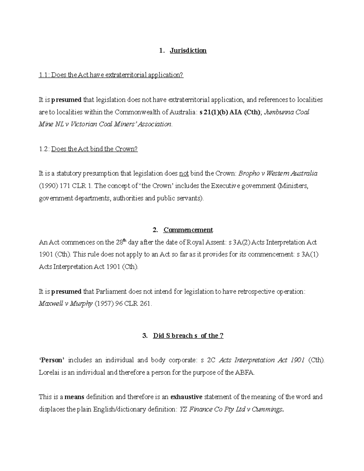 Exam prep - Summary of content - 1. Jurisdiction 1: Does the Act have ...