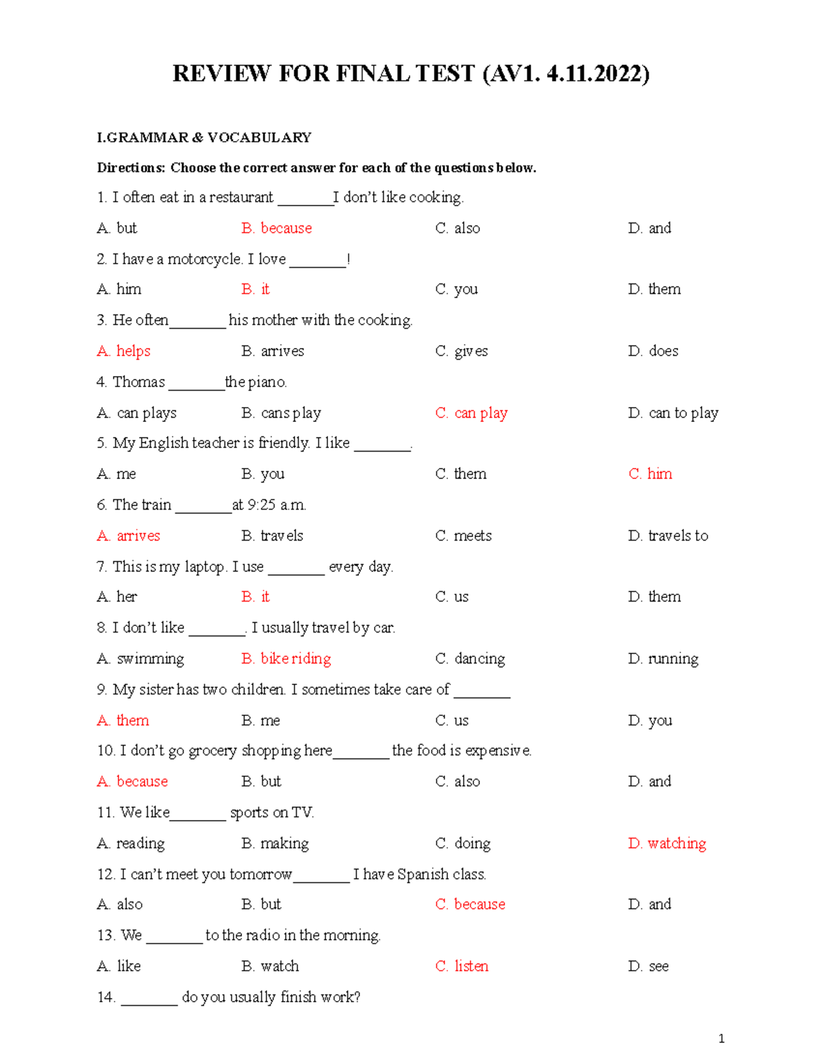 AV ĐỀ 1 CUỐI KÌ - kkkkkkkkkkkkkkk - REVIEW FOR FINAL TEST (AV1. 4.11) I ...