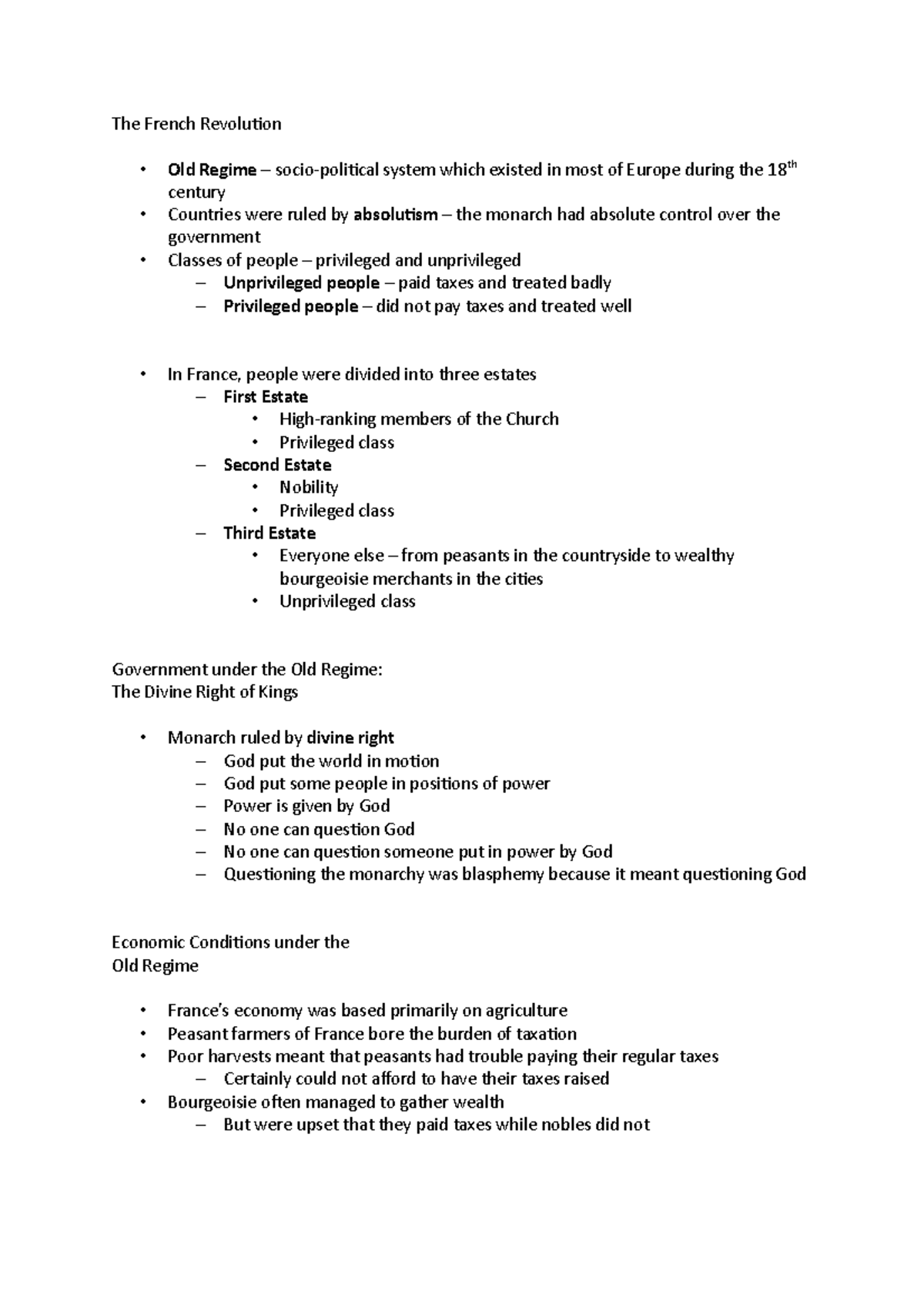74 - french revolution lecture notes - The French Revolution Old Regime ...