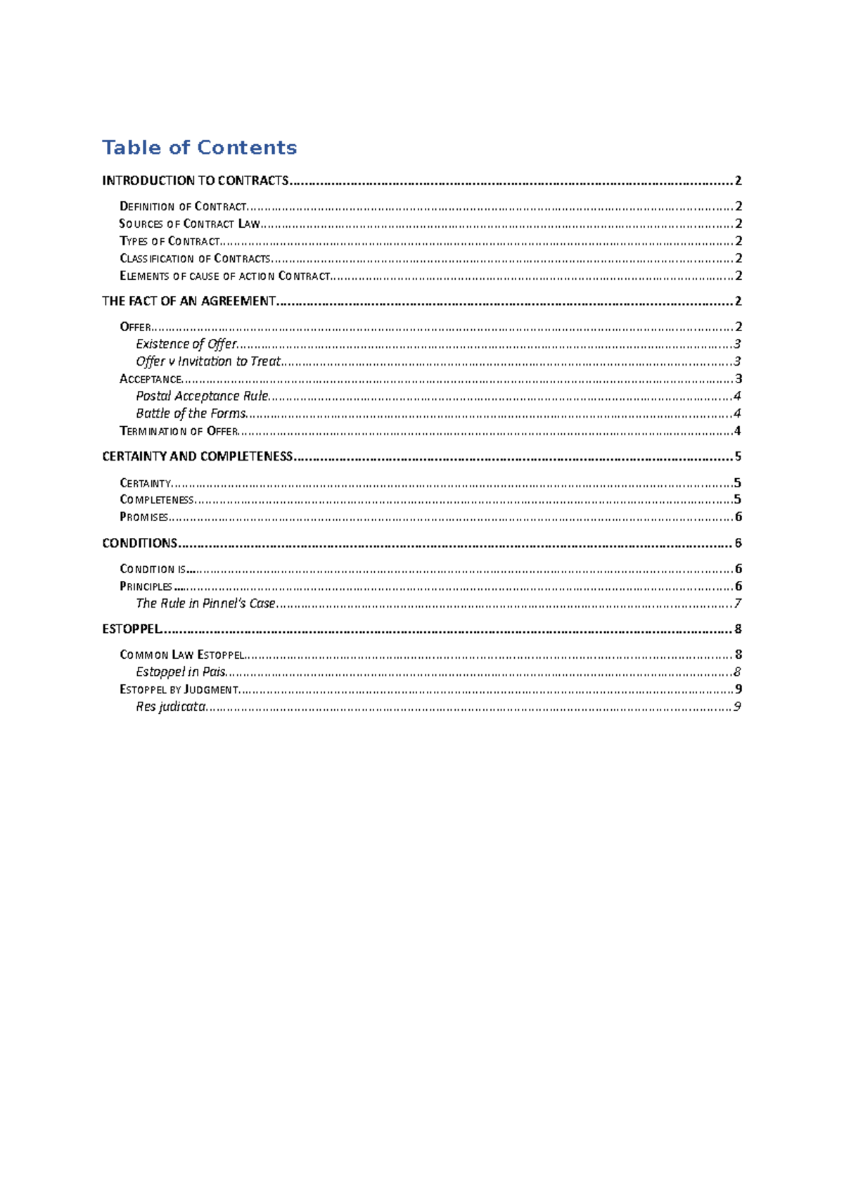 Contracts Notes - Table of Contents INTRODUCTION TO - Studocu
