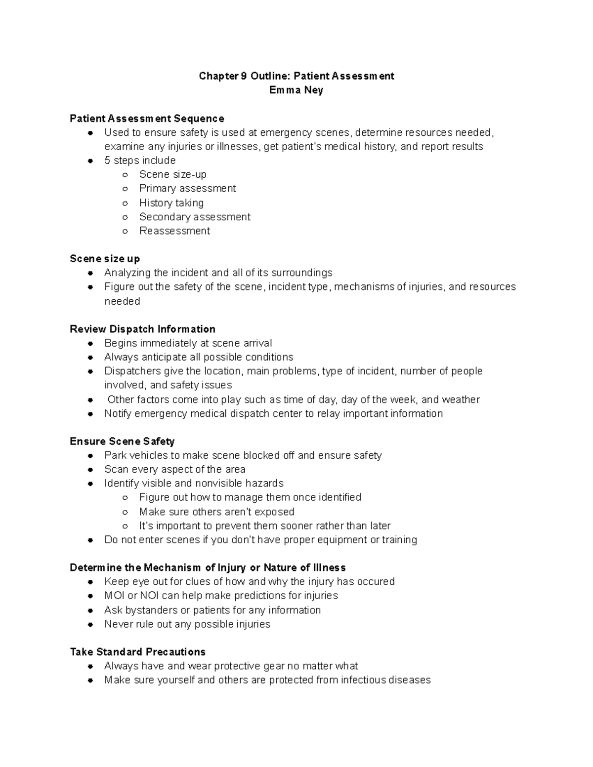 Chapter 9 Outline - Chapter 9 Outline: Patient Assessment Emma Ney ...