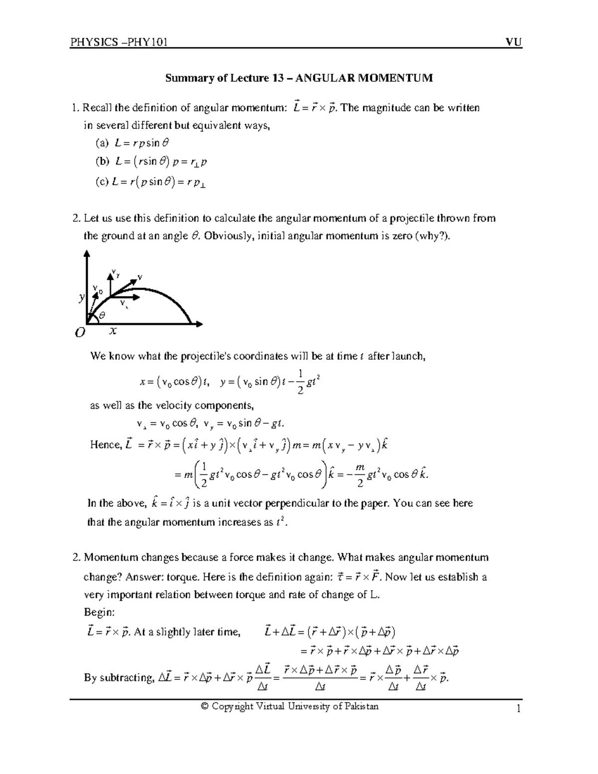 Lecture 13 Handouts Dec 2023 Physics Phy101 Vu © Copyright