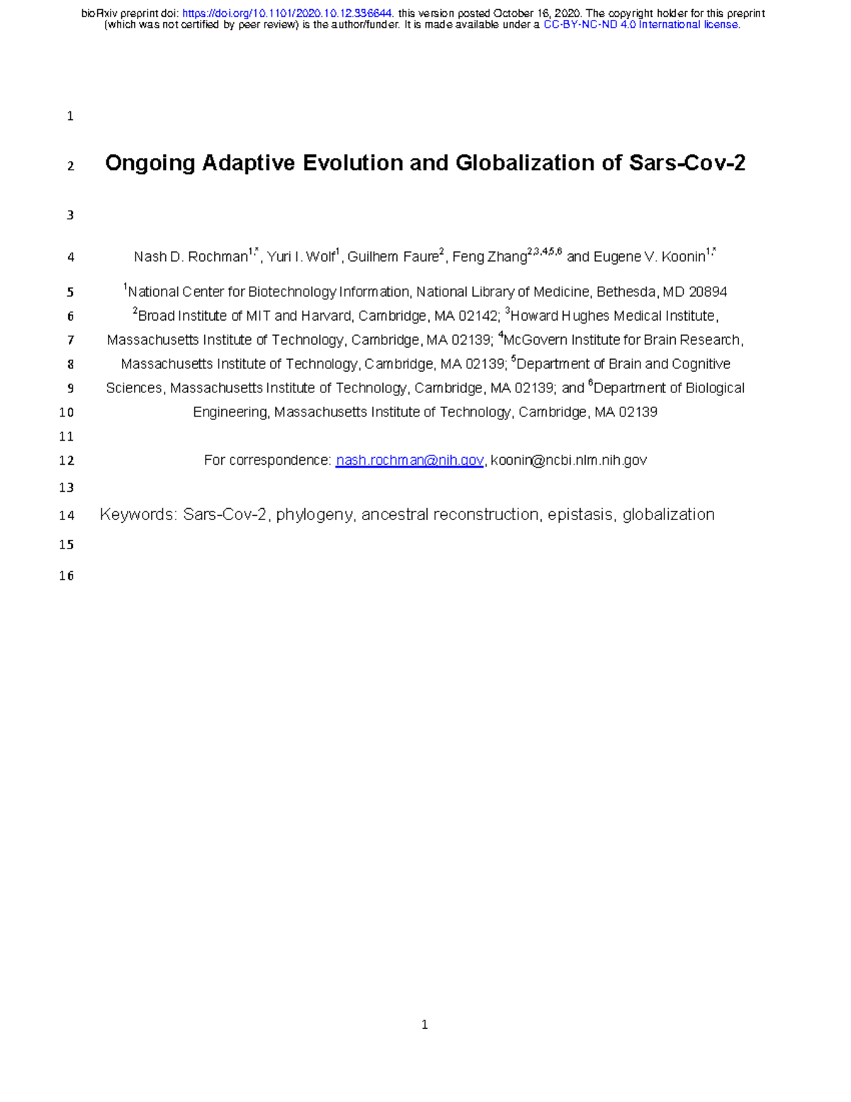 Rochman- Ongoing Adaptive Evolution and Globalization of Sars-Cov-2 - 1 2 Ongoing Adaptive ...