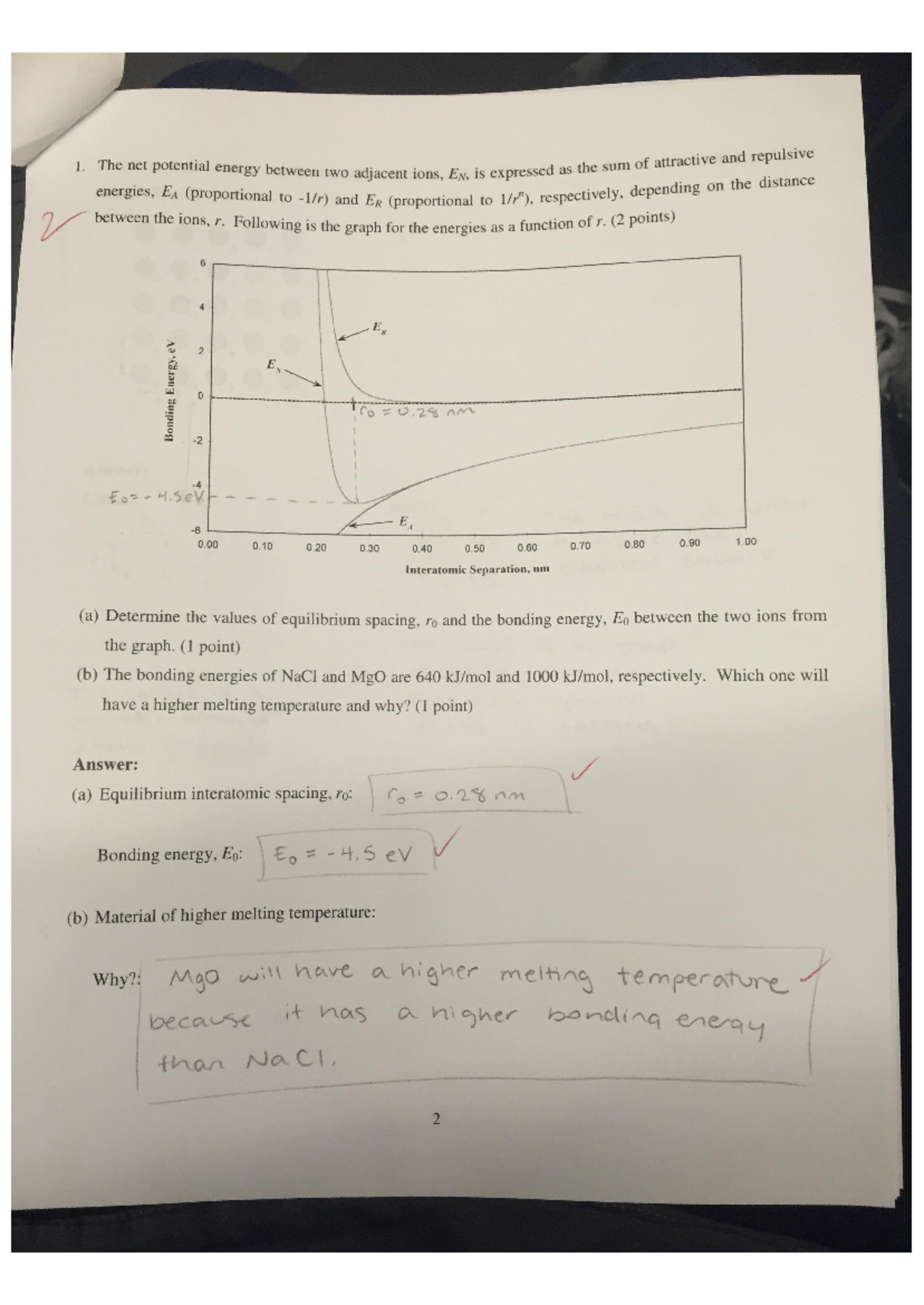 Materials exam 1 fall 2015 - 1. The net potential energy between two ...