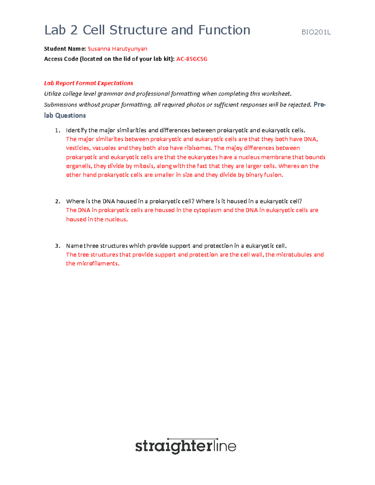 Anatomy 1 lab 2 doneee - Student Name: Susanna Harutyunyan Access Code ...